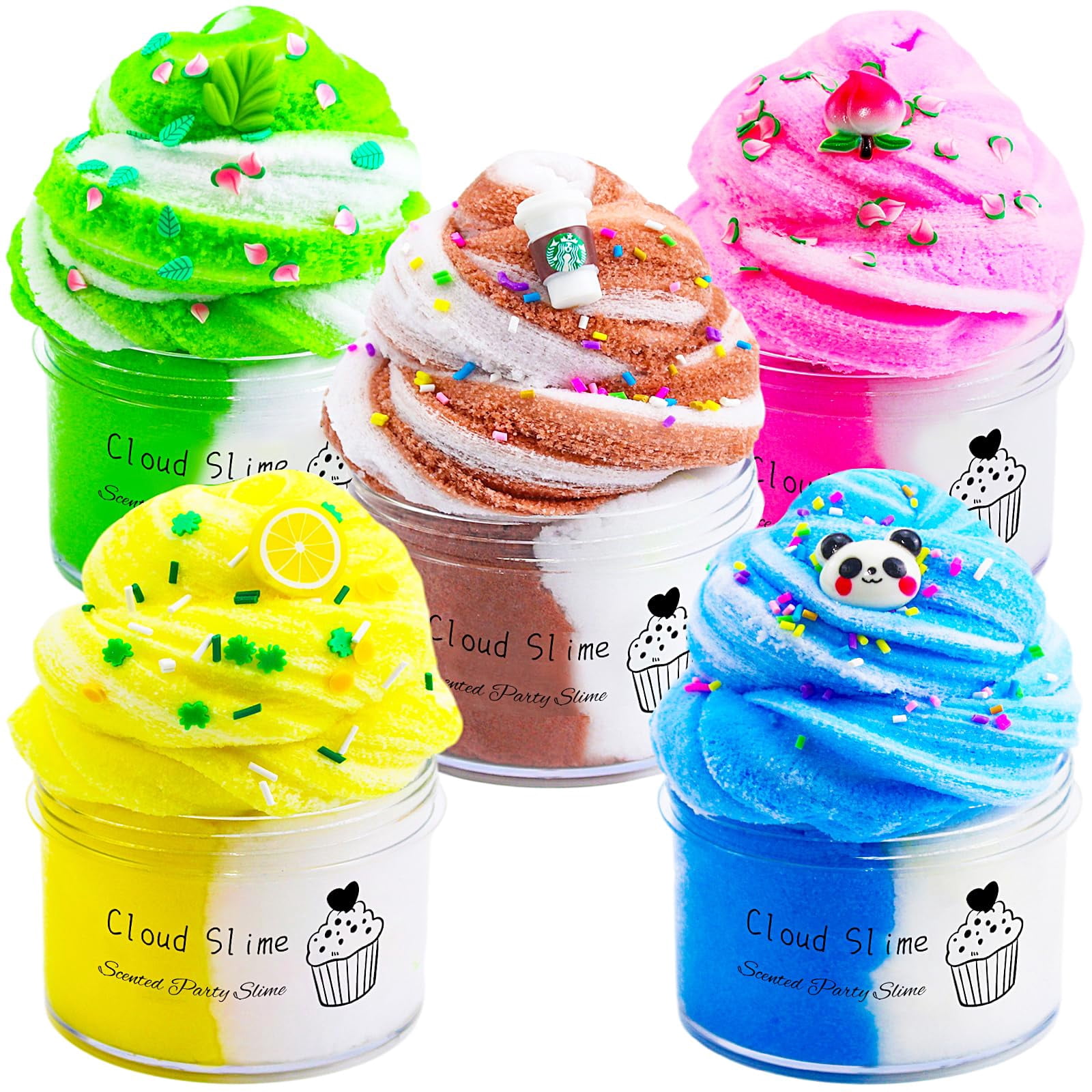 5 Packs Dual Color Cloud Slime Kit with Mint, Lemon, Coffee, Panda ...