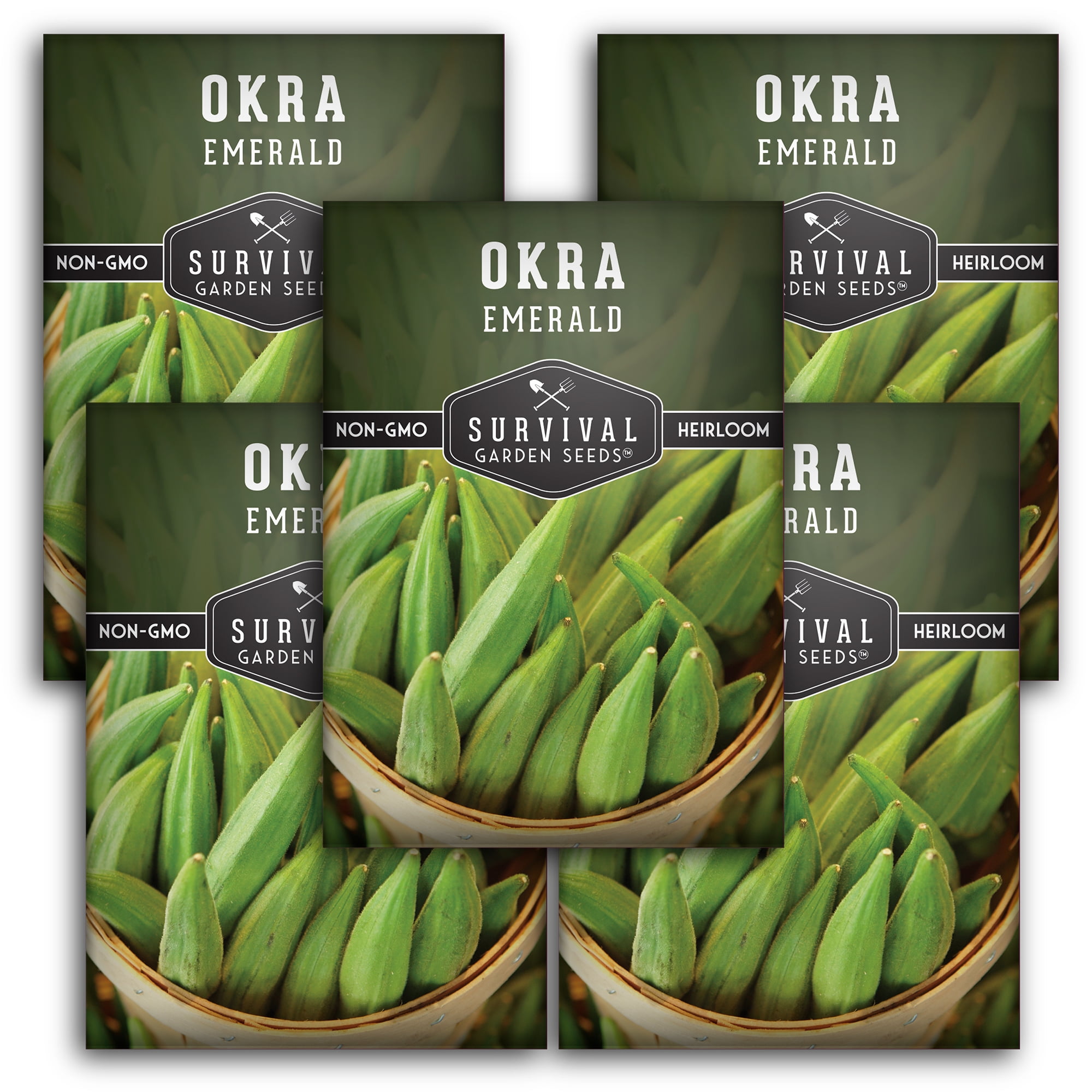 5 packs Emerald Okra Seed - Non-GMO Heirloom Full Sun Annual Vegetable ...