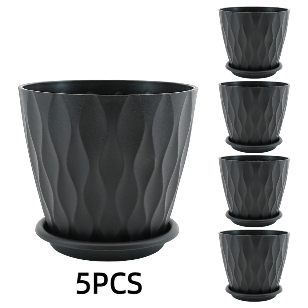 5 Packs Flower Pot 6-Inch Wave Pattern Planters with Watering System ...