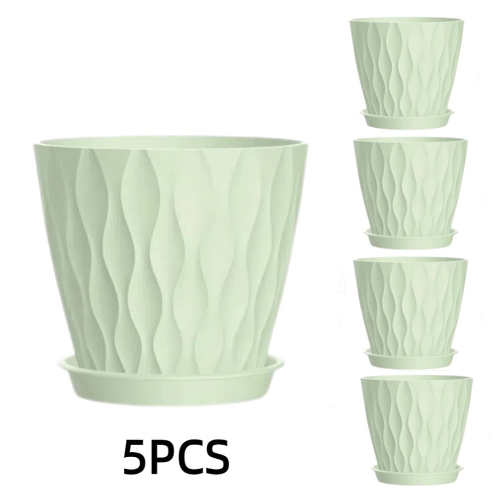 5 Packs Flower Pot 6-Inch Wave Pattern Planters with Watering System ...