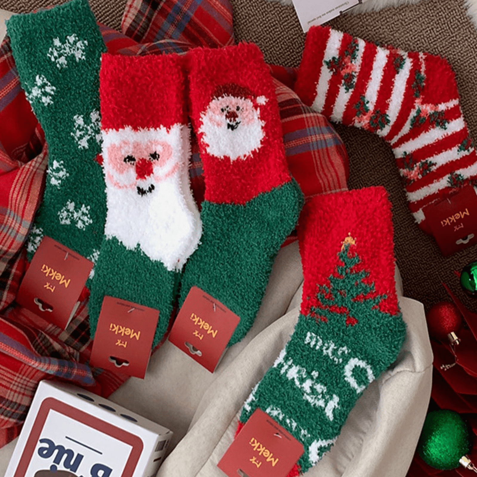 5 Packs Fuzzy Socks ,Christmas Xmas Socks 5 Pairs Ladies Cozy Boot Fall ...