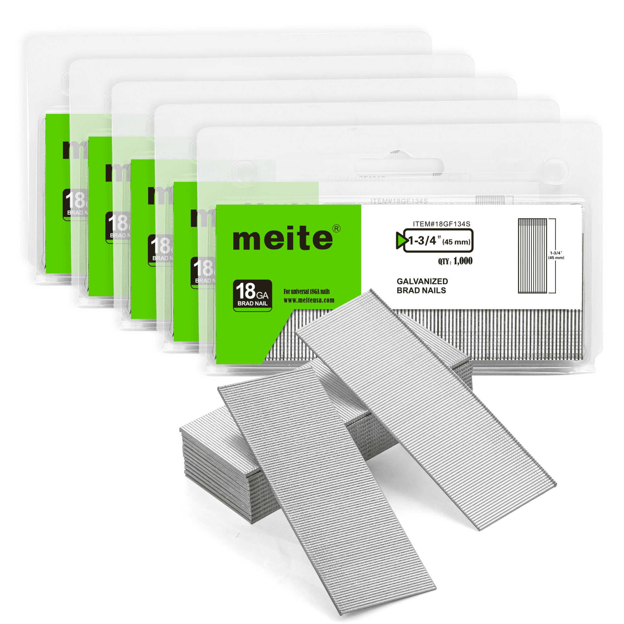 Meite 18 Ga Brad Nails Galvanized Finish Nails 1-3/4 inch Length 45mm ...