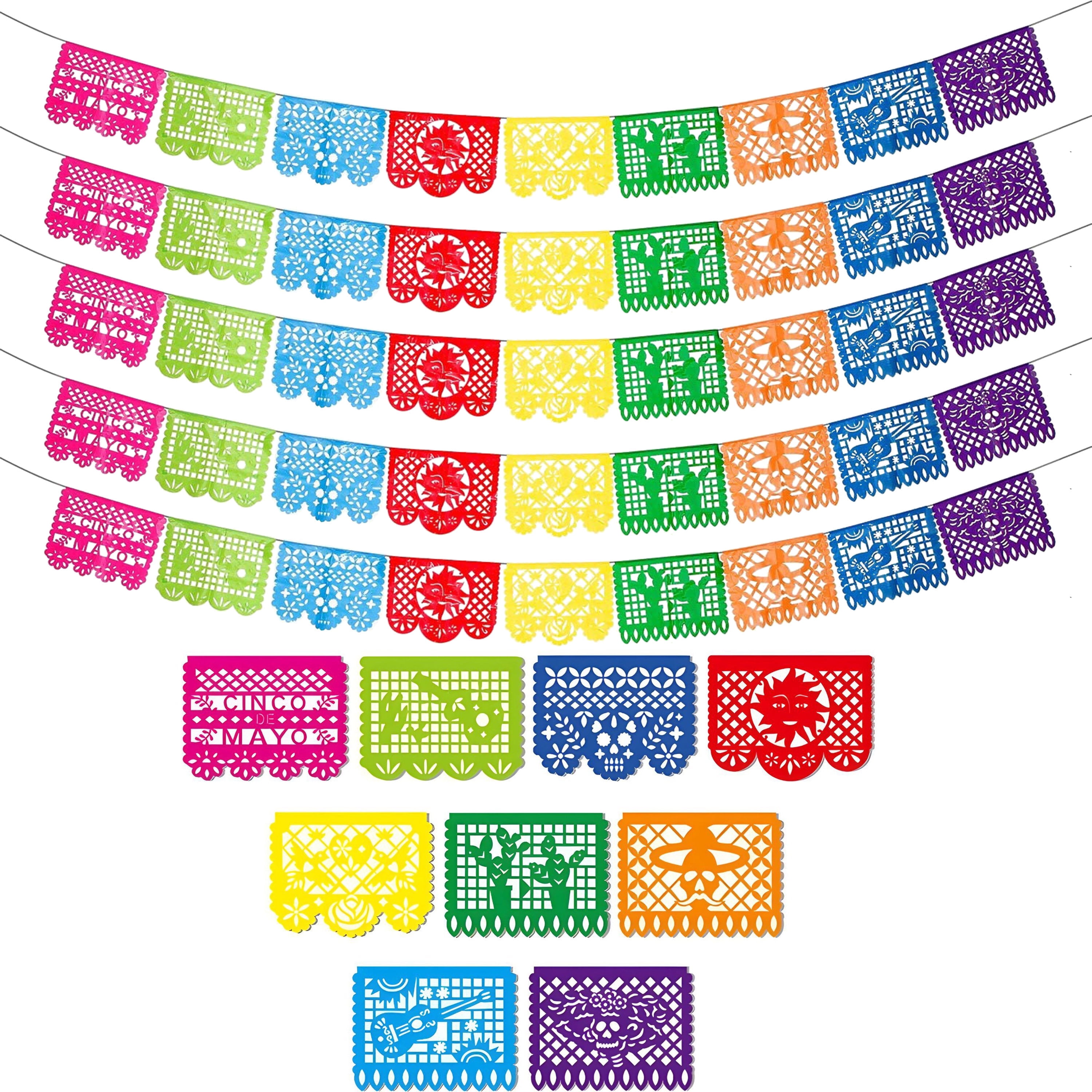5 Packs Mexican Banners Papel Picado Banner, Large Plastic Mexican ...