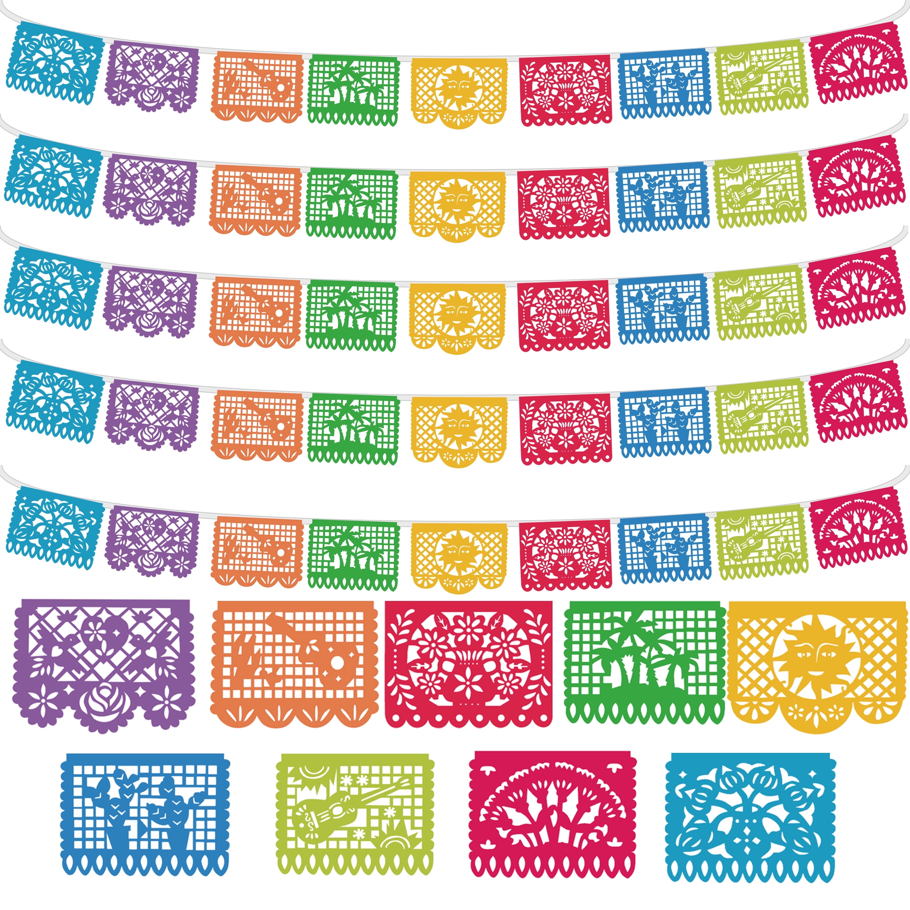 5 Packs Mexican Party Banner Fiesta Plastic Papel Picado Banner Day of ...