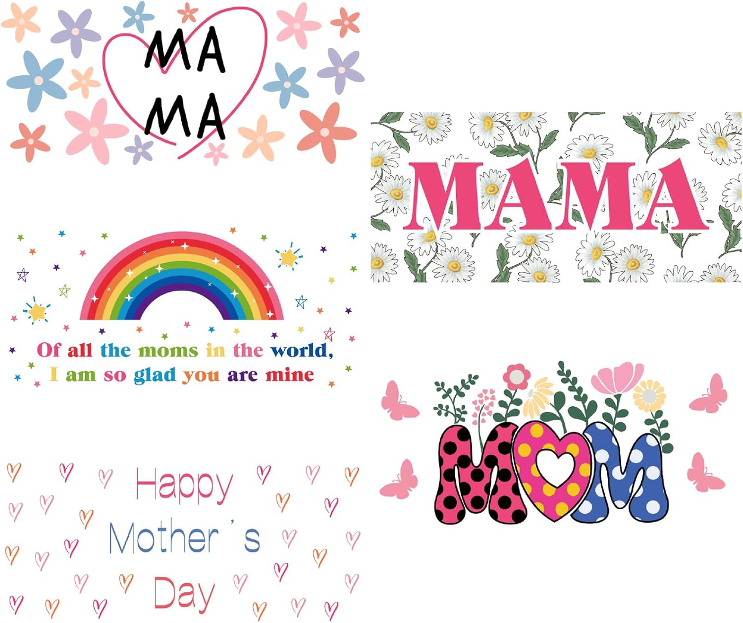5 Packs Mother Cup Transfer Stickers Rub On Transfers Cup Wraps PVC ...