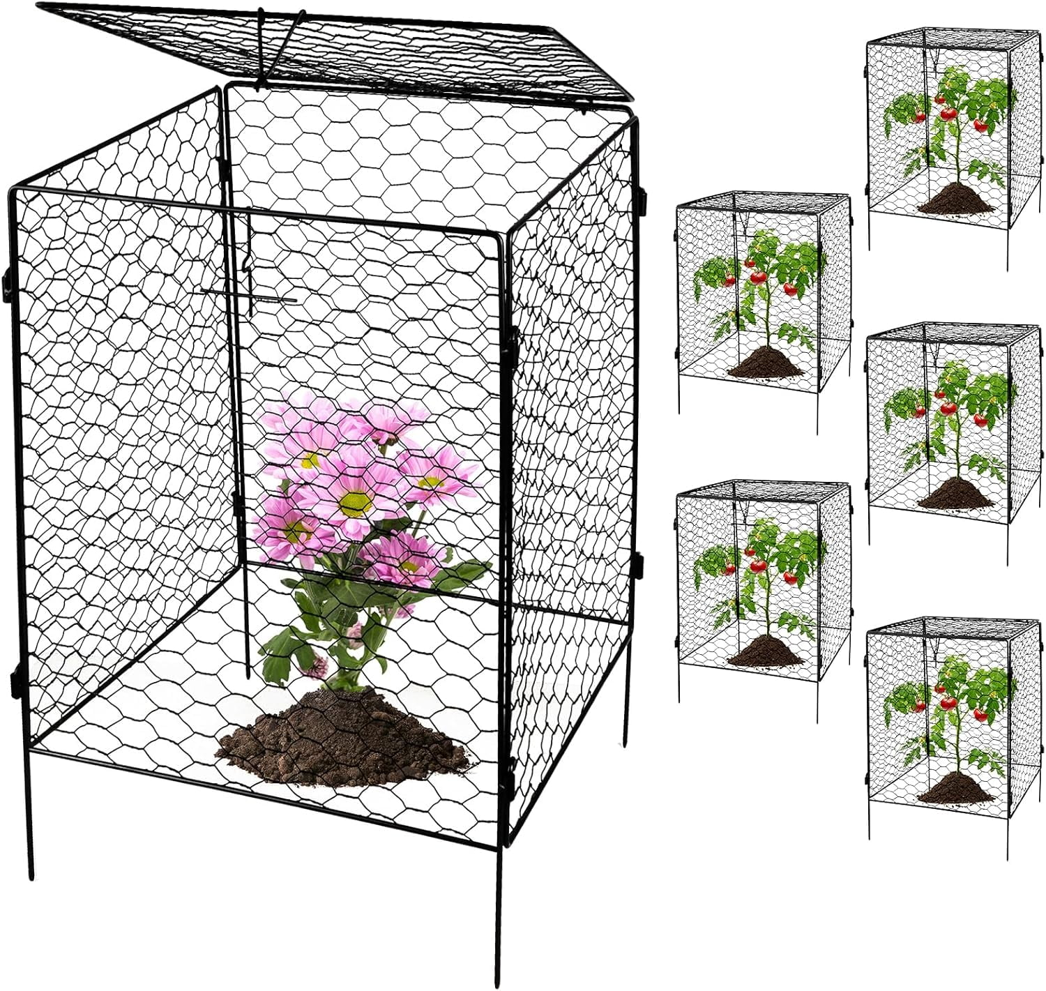5 Packs Plant Protectors with Cover from Animals, 20''Large Square Wire ...