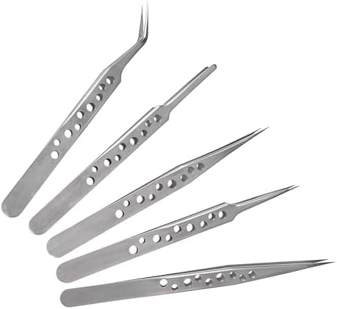 5 Packs Precision Tweezers Stainless Steel Fine Pointed Curved Tweezer ...