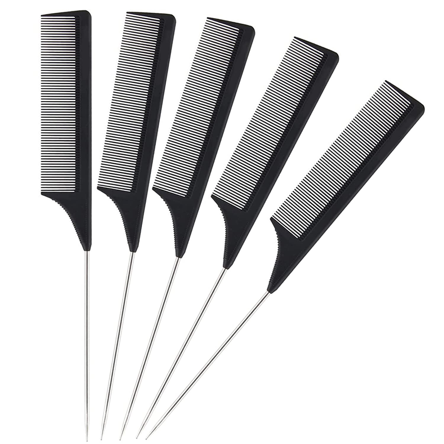 5 Packs Professional Stainless Steel Rat Tail Comb for Parting Hair ...