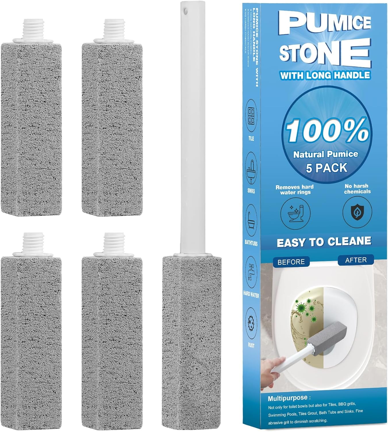 5 Packs Pumice Cleaning Stone with Extra Long Handle, Pumice Stone for ...