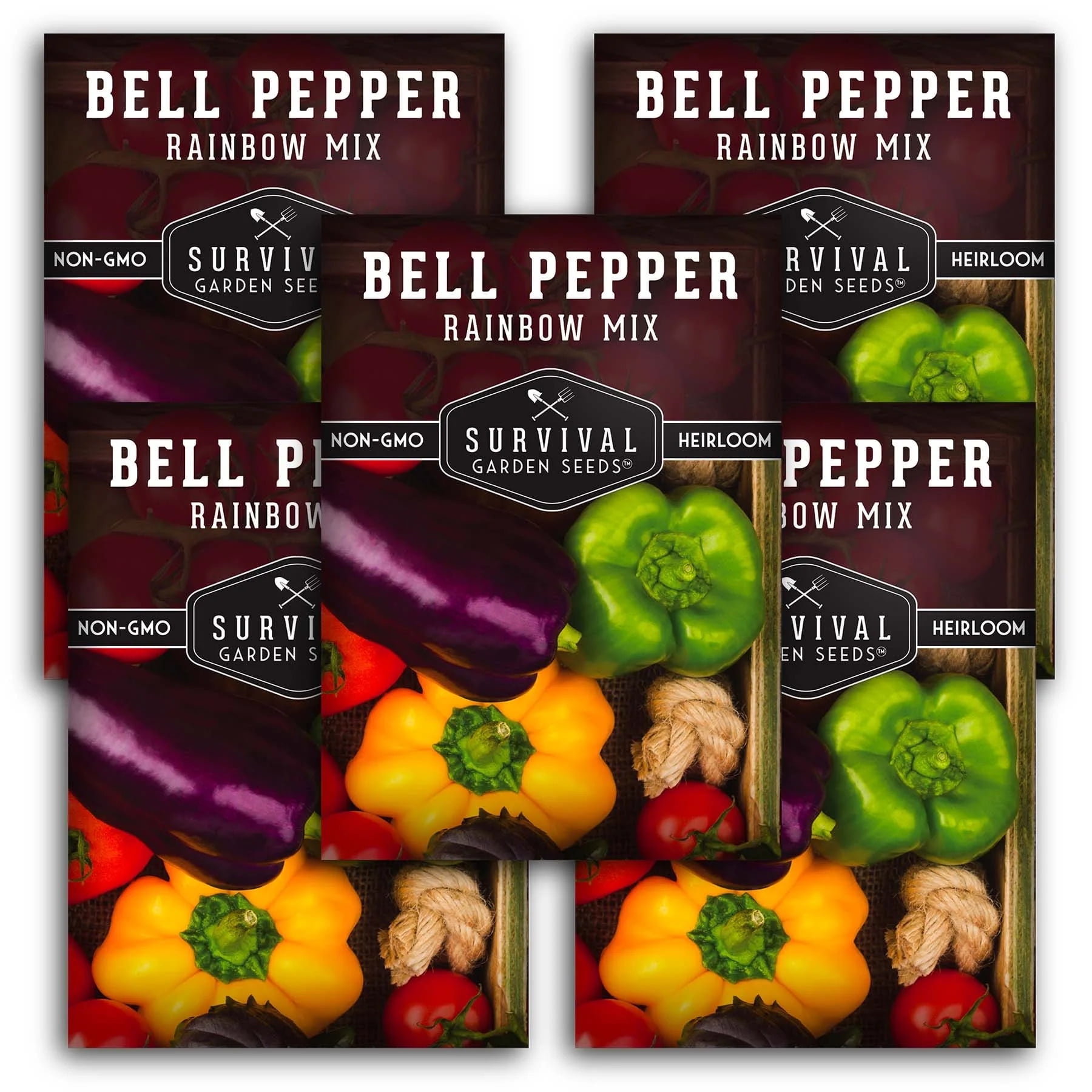 5 packs Rainbow Bell Pepper Seed Mix - Non-GMO Heirloom Full Sun Annual ...