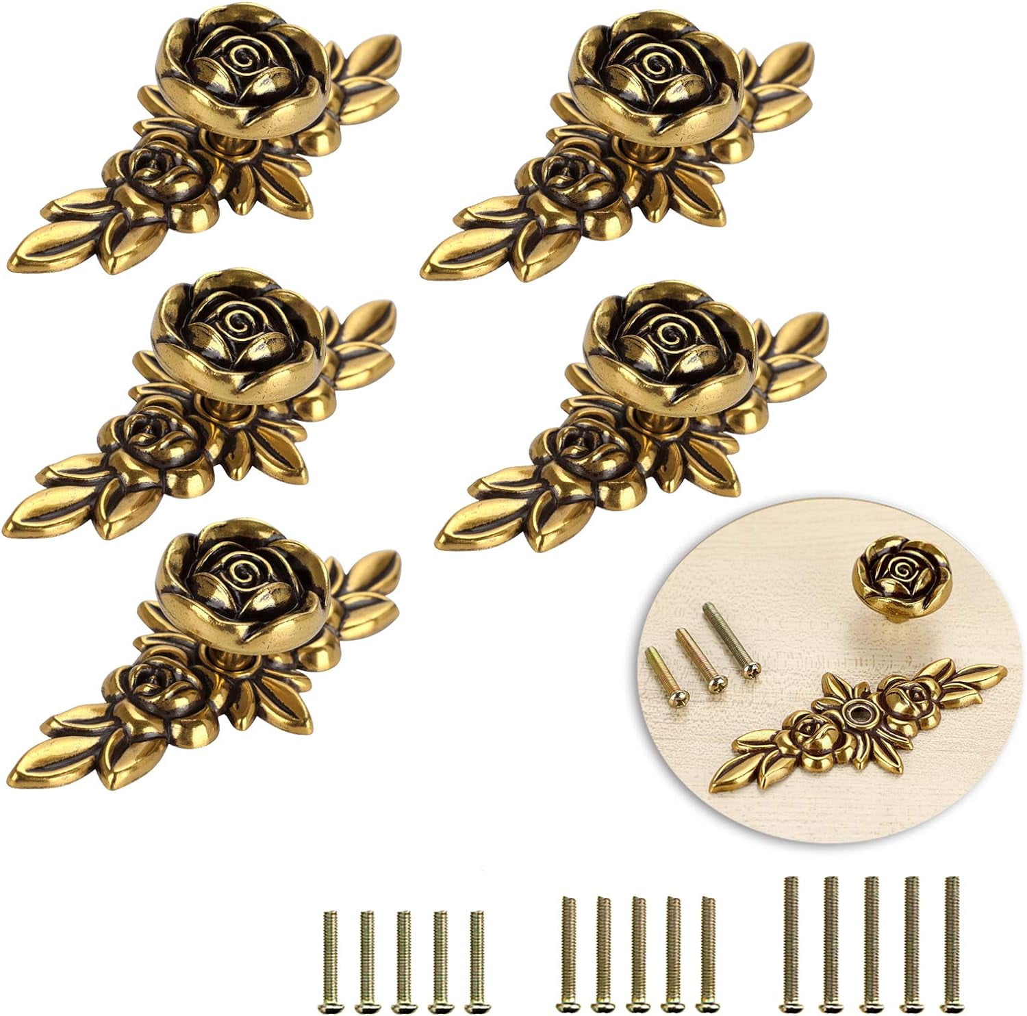 5 Packs Rose Drawer Knobs Pull Handles - Decorative Furniture Knobs in ...