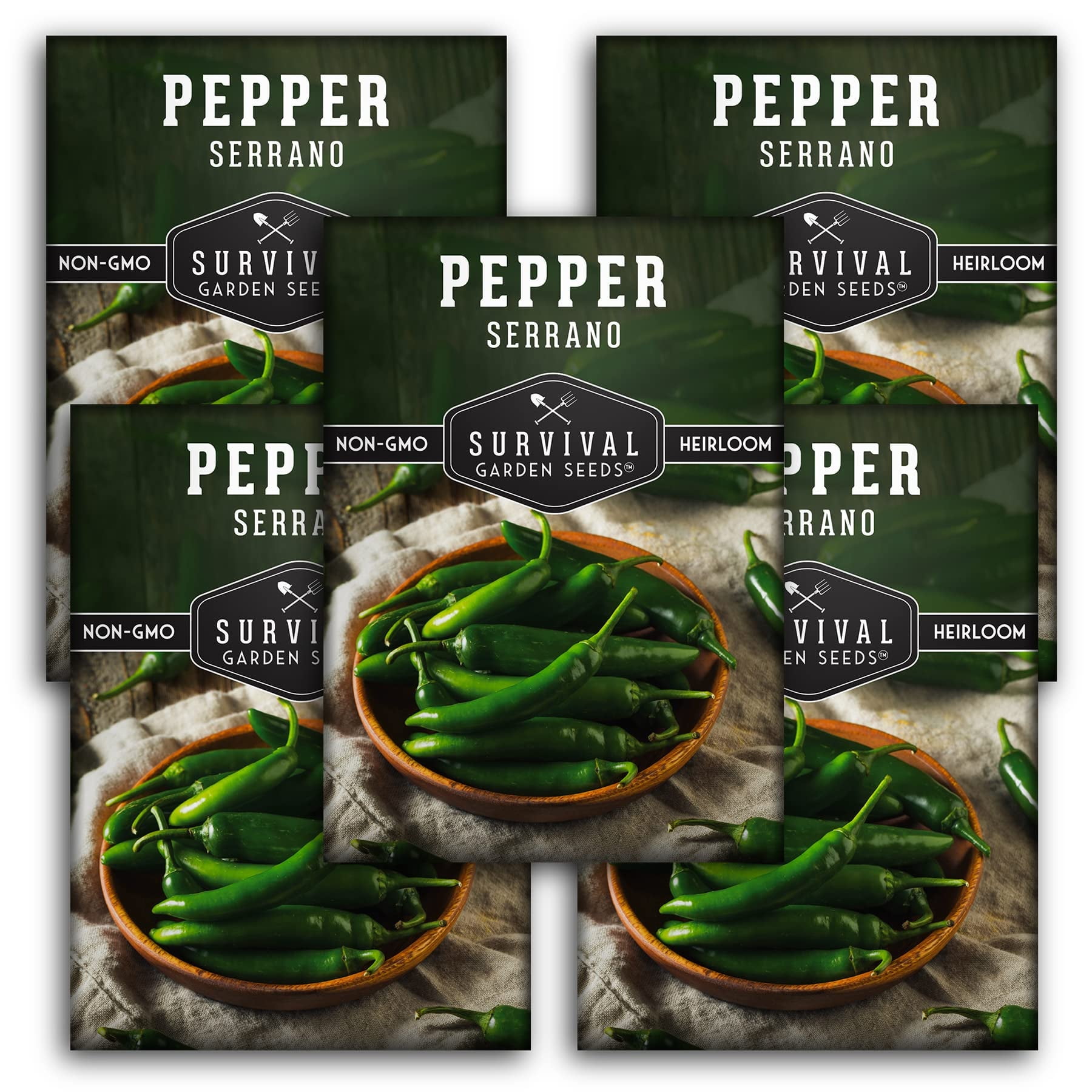 5 Packs Serrano Pepper Seeds - Non-GMO Heirloom Full Sun Annual ...