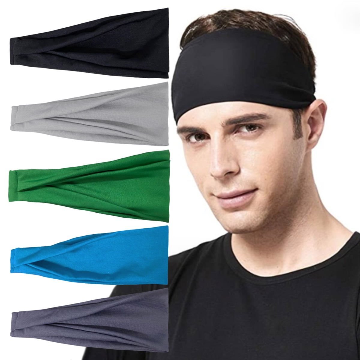 5 Packs Sports Headbands For Men Moisture Wicking Workout Headband