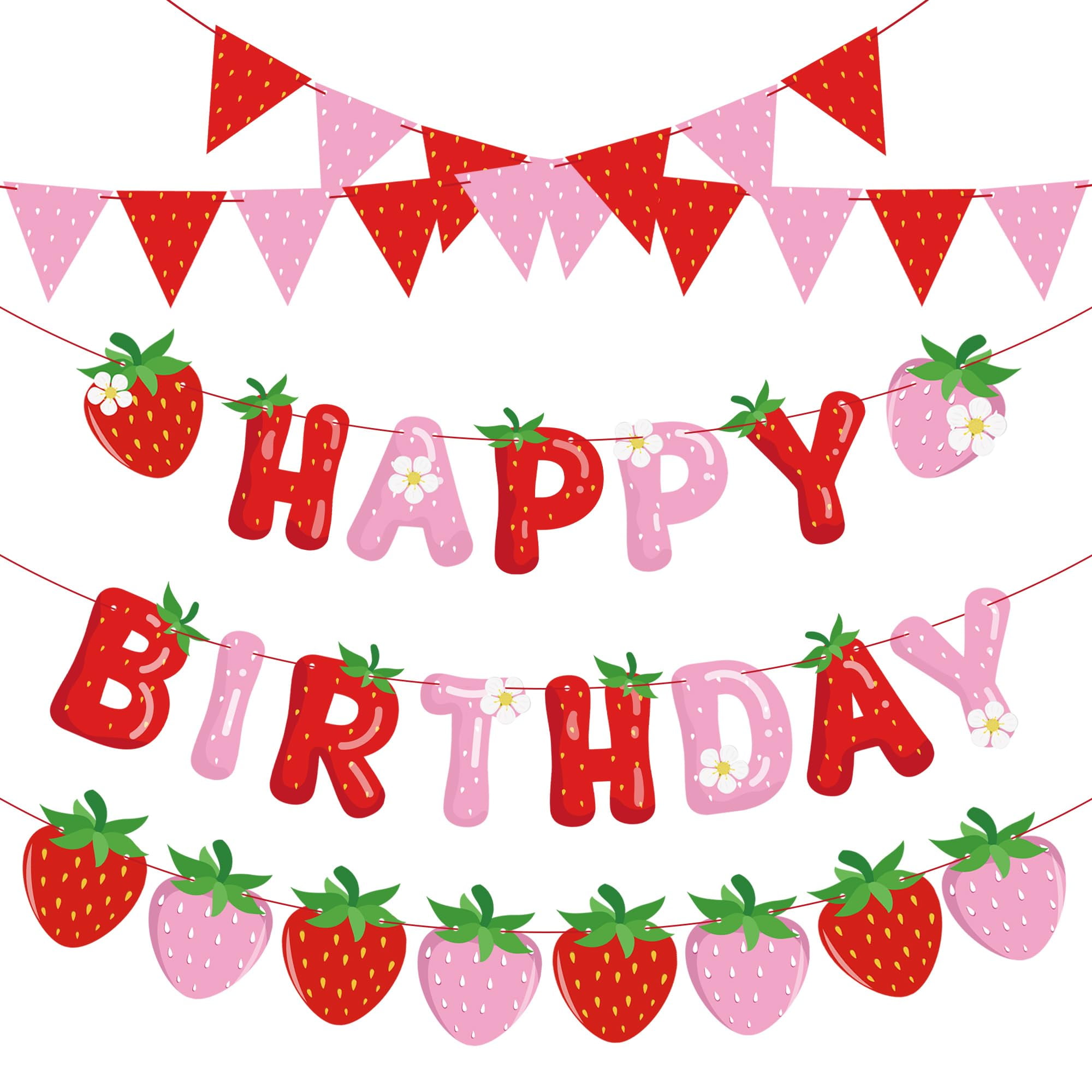 5 Packs StrawberryTRDN Happy Birthday Banner Strawberry Themed Paper ...