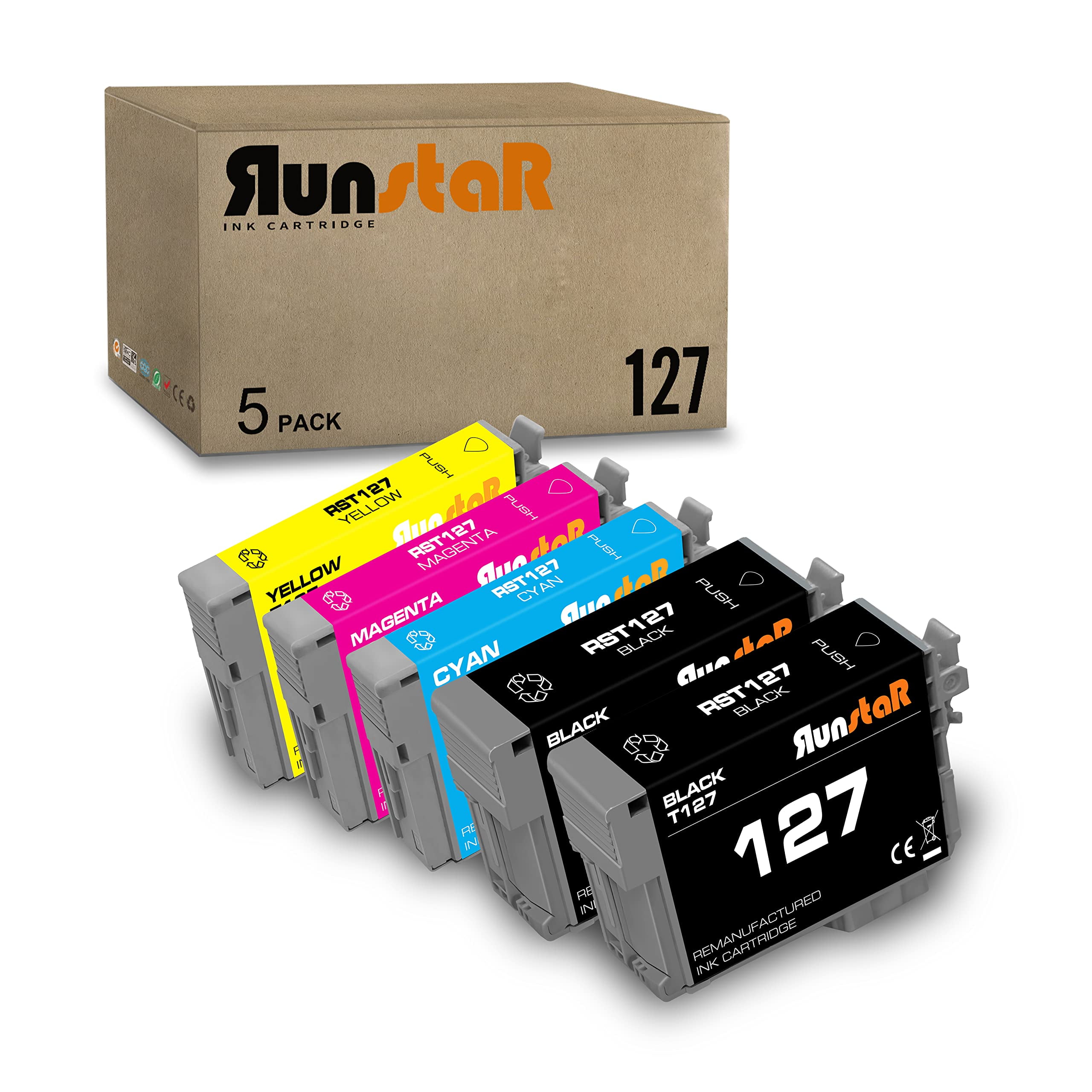 5 Packs T127 Ink Cartridge Replacement for Epson 127 T127 use for Epson ...