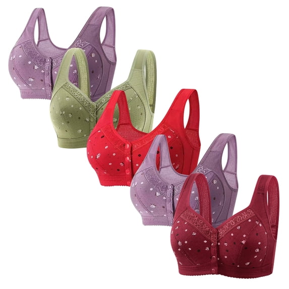 5 Packs Womens Bras Wireless Push Up Bra for Older Women Front Closure ...