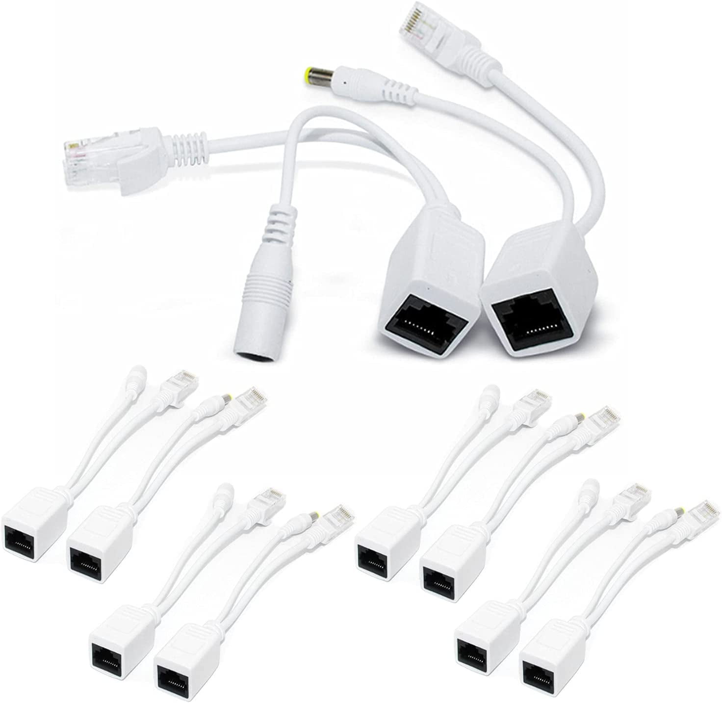 5-Pair/10pcs White Passive PoE Injector and Splitter Kits with 5.5x2 ...