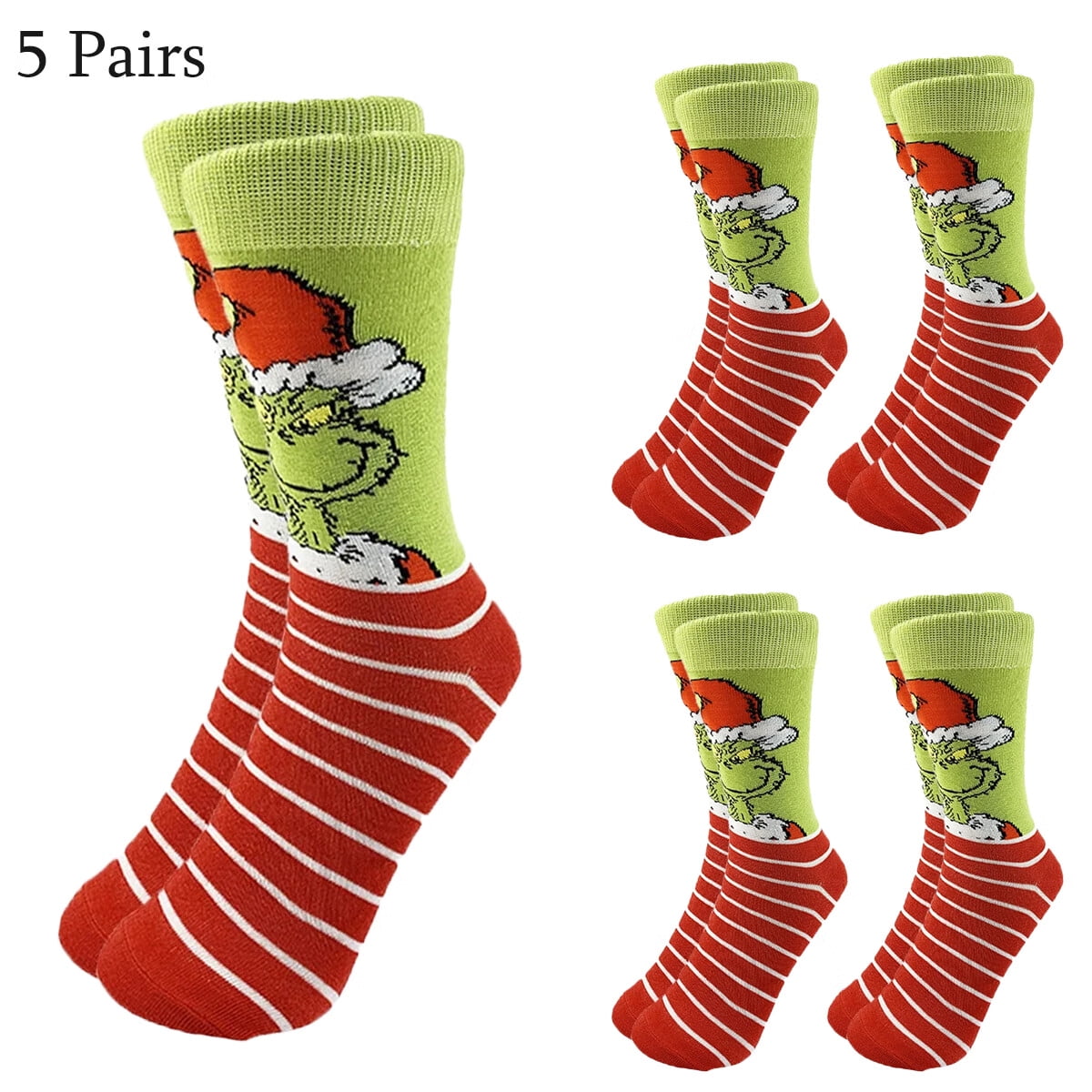 5 Pair Adult Cartoon Christmas Slipper Socks Grinch Thick Warm Sleeping ...