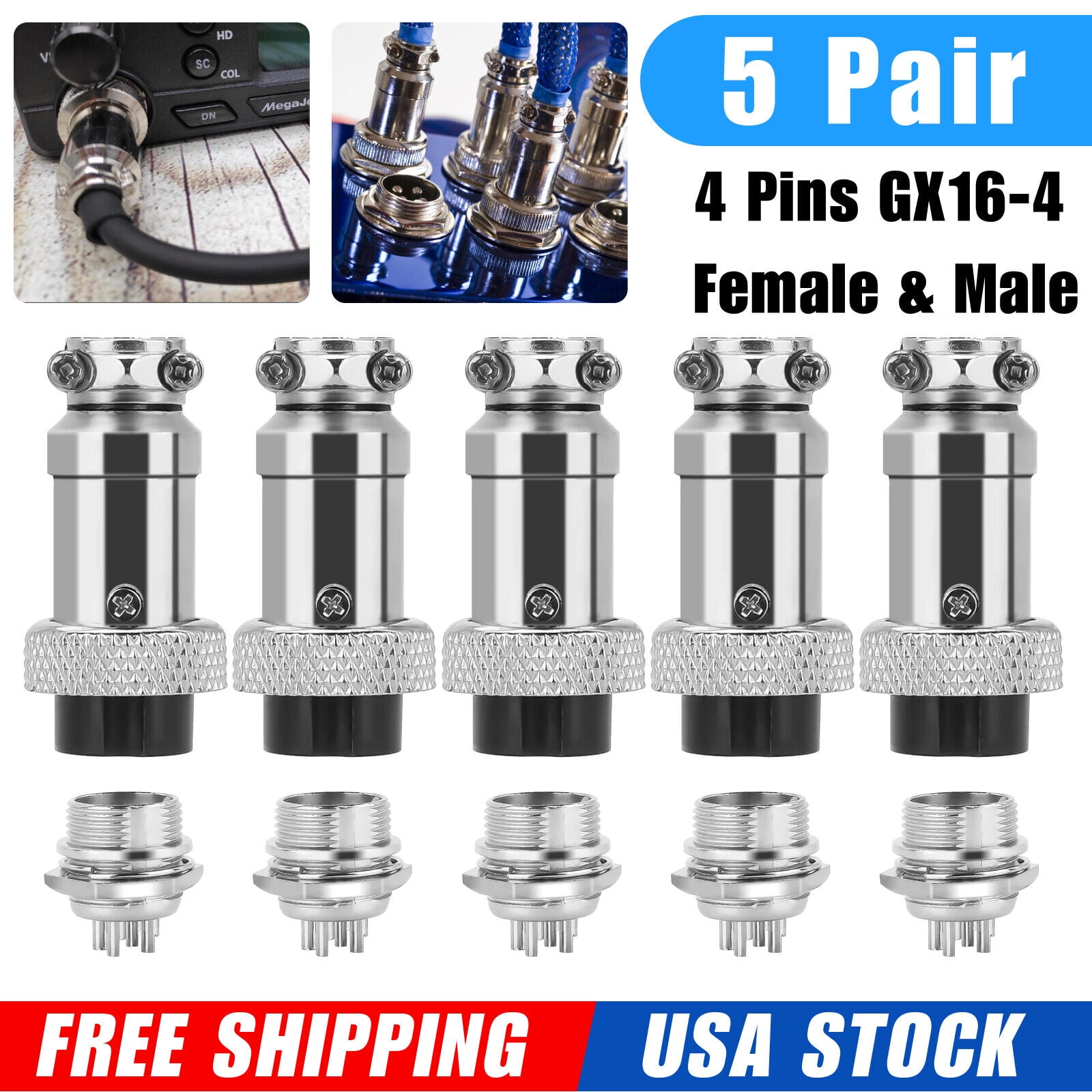 5 Pair Aviation Plug 4 Pin Male Female Panel Wire Metal Connector 16mm ...