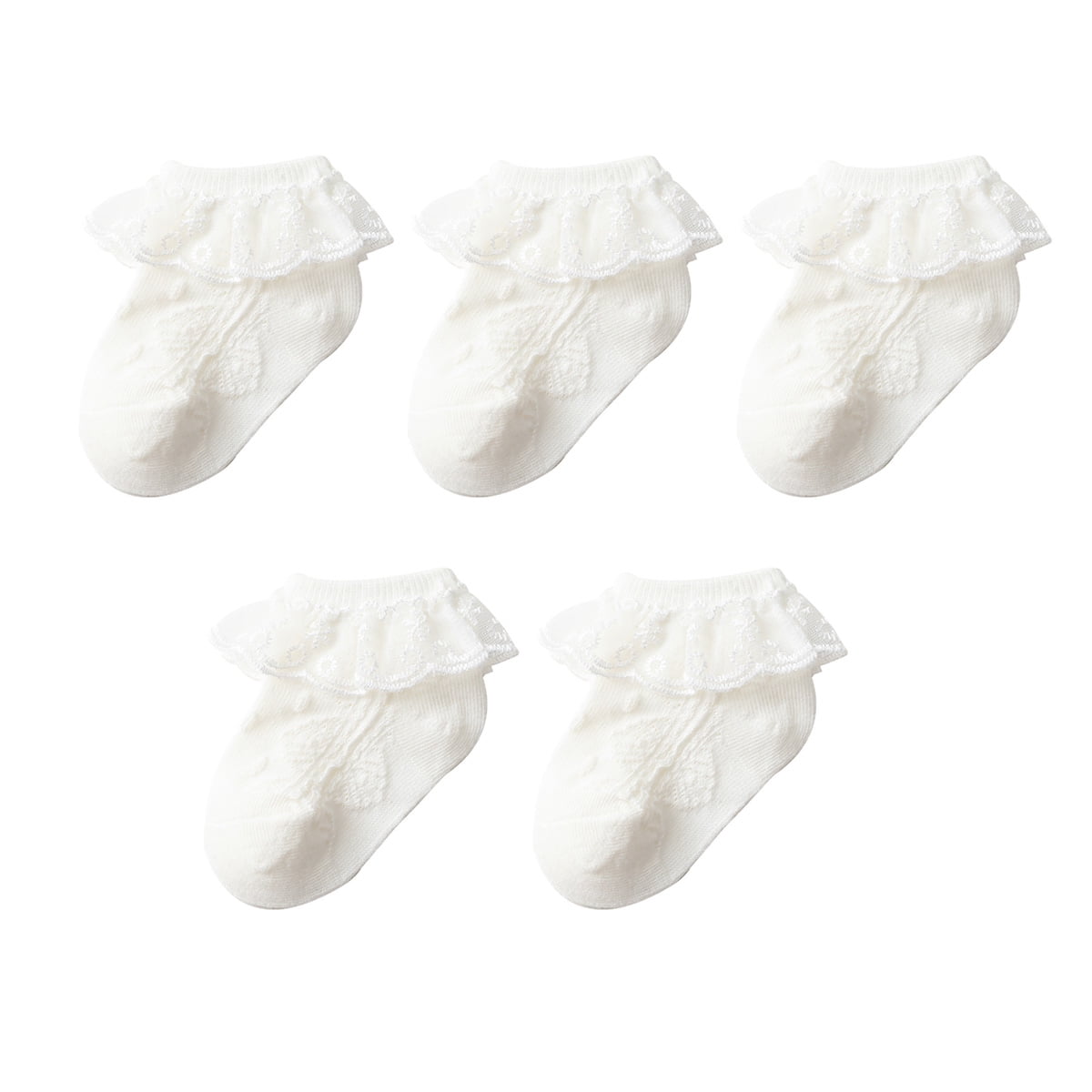 5-Pair Baby Socks Kids Frilly Lace Socks Cotton Sock Ruffled Solid ...