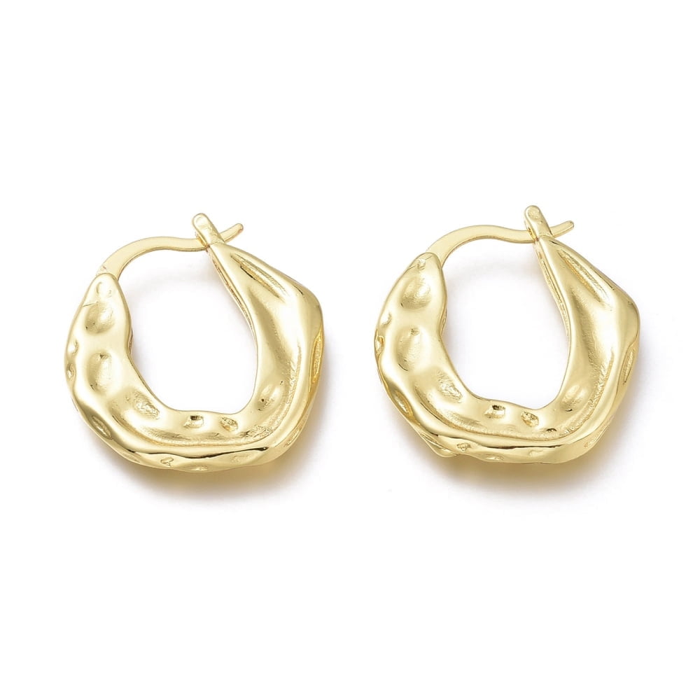 5 Pair Brass Hoop Earrings Long-Lasting Plated Hammered U Shape Real ...