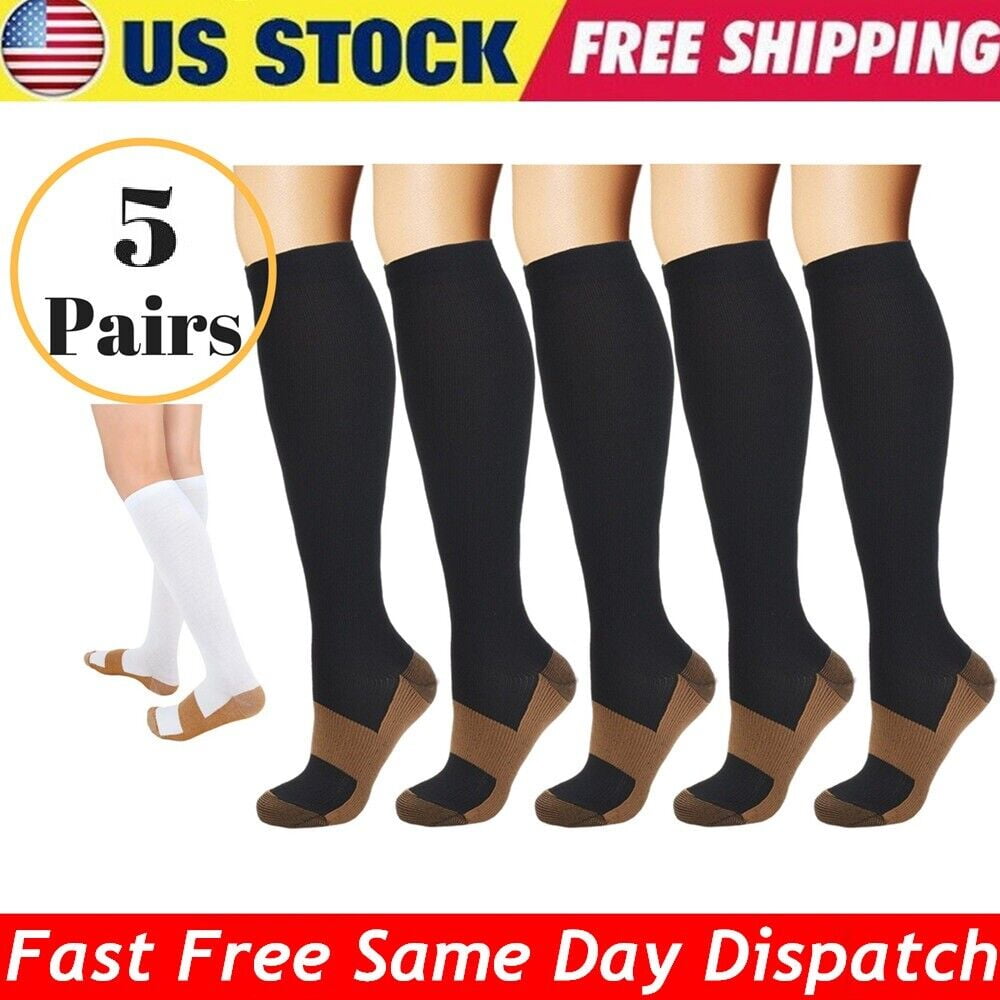 5 Pair Copper Compression Socks 20-30mmHg Graduated for Mens Womens S M ...