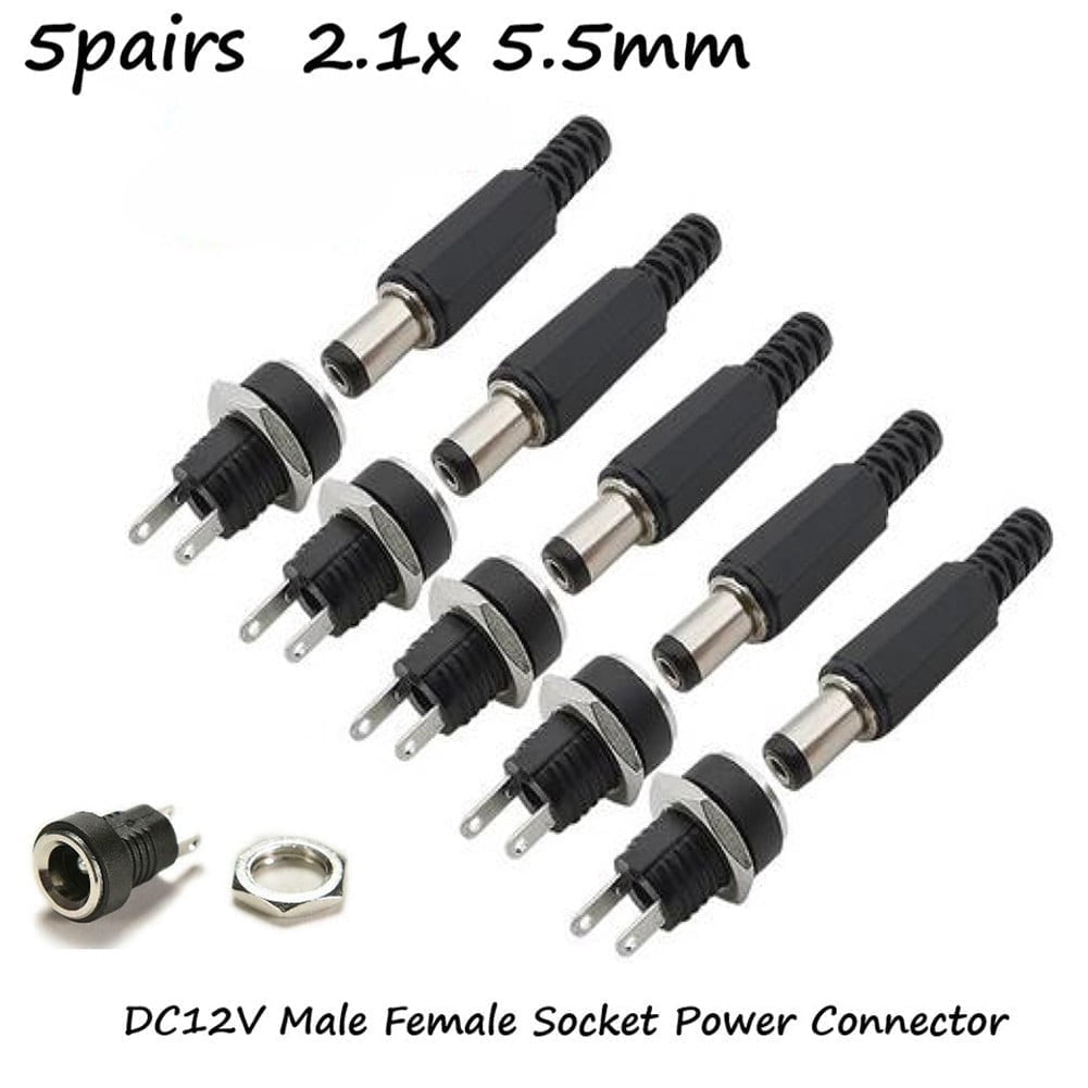 5 Pair DC 12V Male Female Socket Panel Mount Barrel Jack Plug Power ...