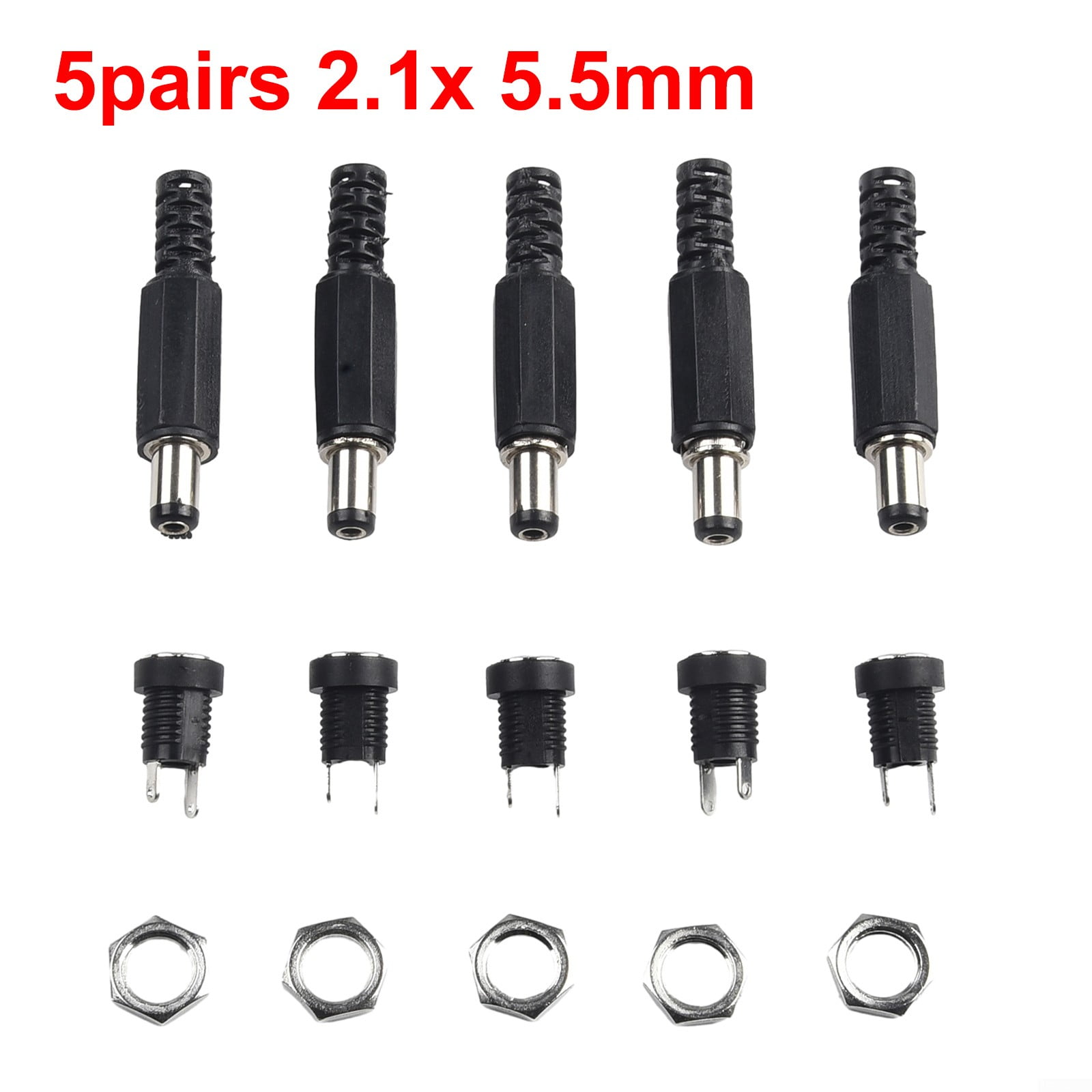 5 Pair DC 12V Male Female Socket Panel Mount Barrel Jack Plug Power ...