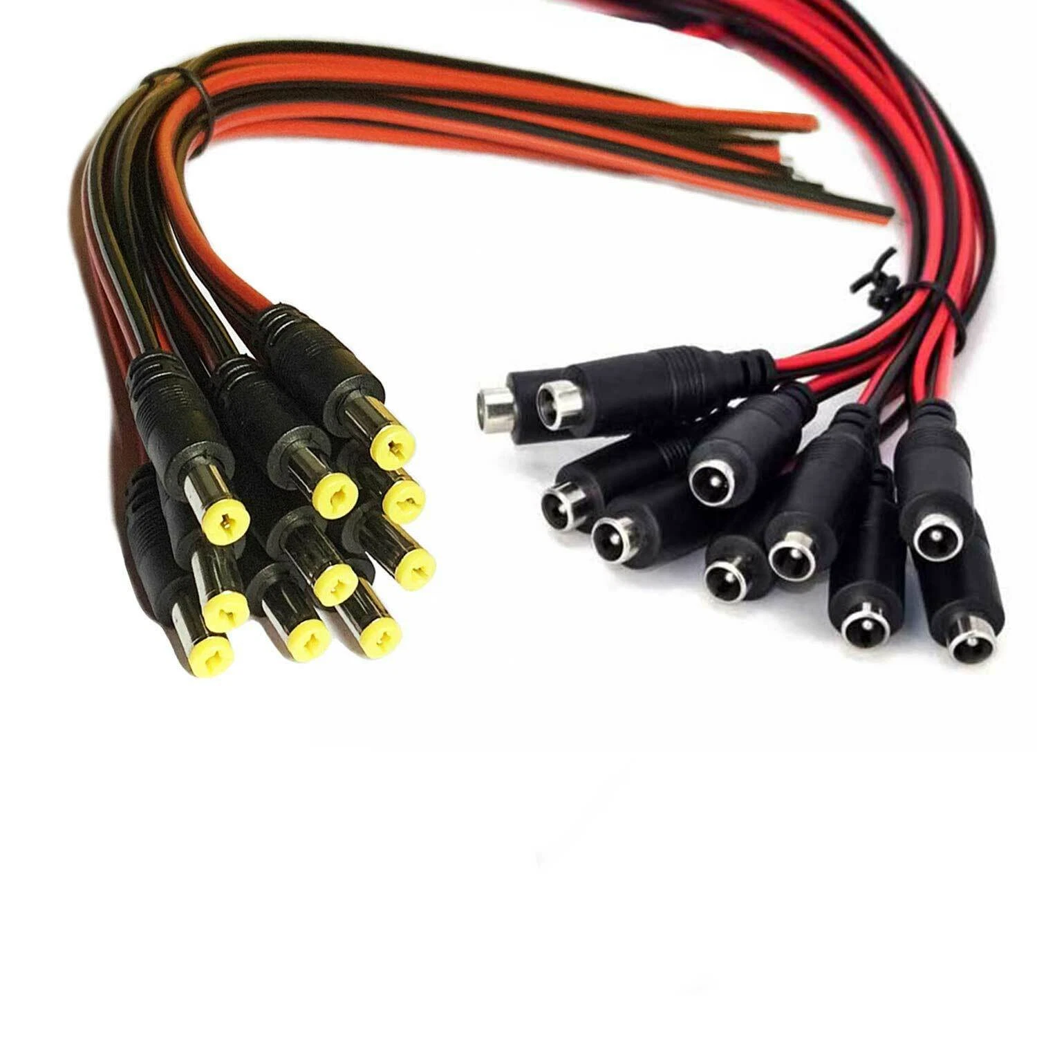 5 Pair Dc Power Cable Male & Female Cctv Security Camera Pigtail Copper ...