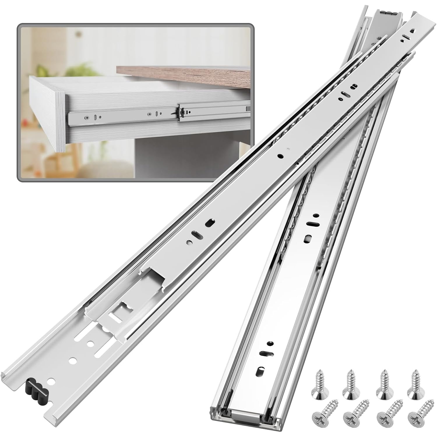 5 Pair Full Extension Ball Bearing Drawer Slides 8 10 12 14 16 18 20 22 ...