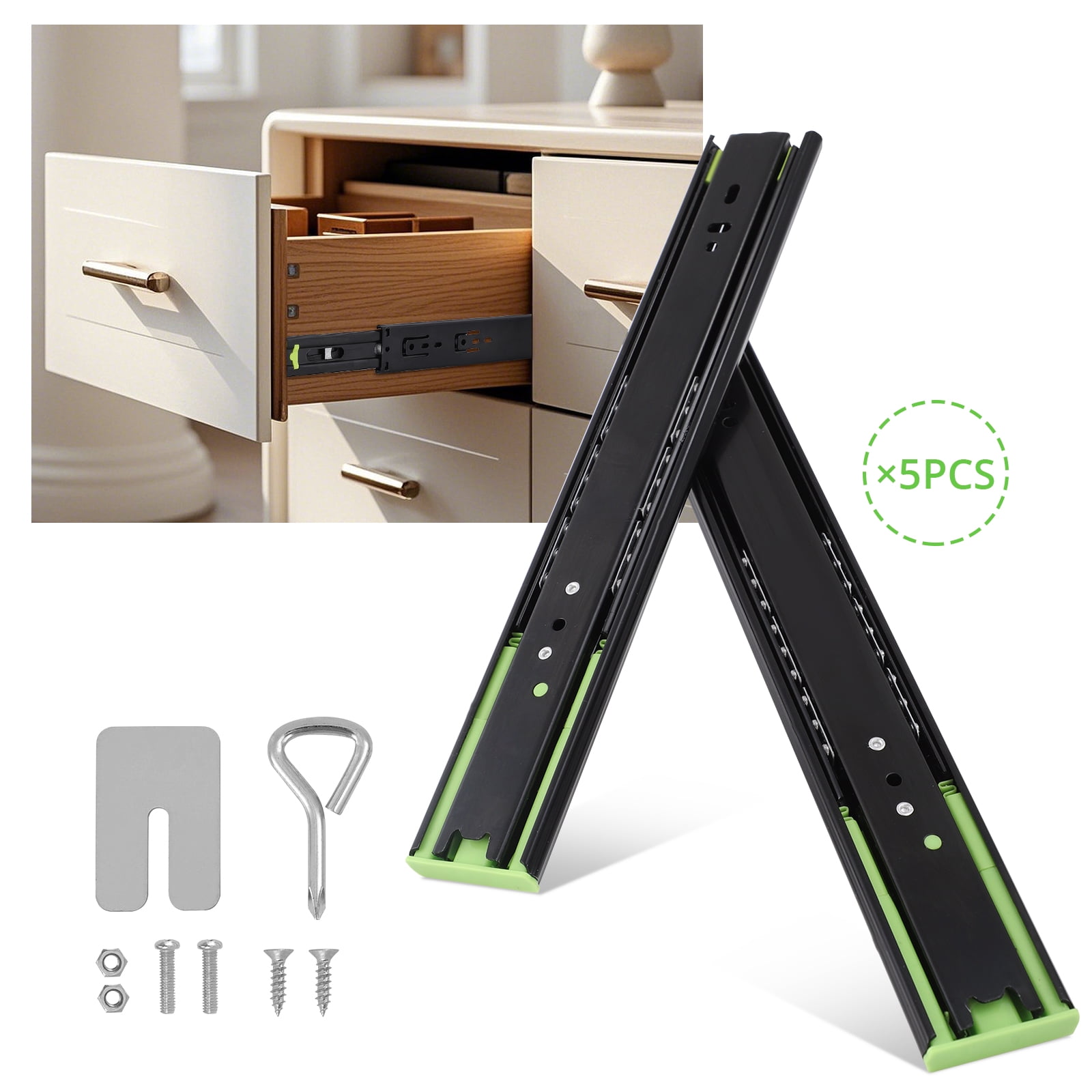 5 Pair Full Extension Drawer Slides, 12/14/16 Inch Heavy Duty Side ...