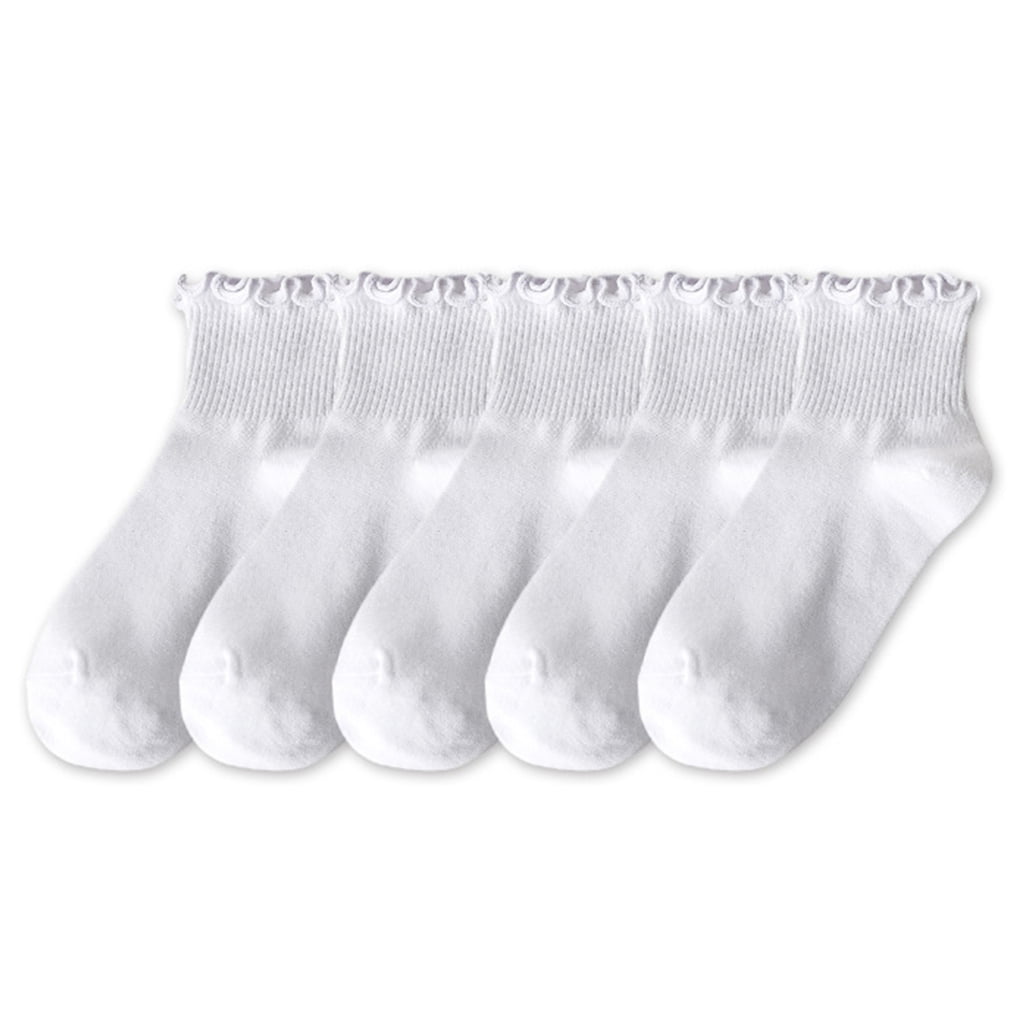 5 Pair Japanese Style Women Solid Color Frilly Ruffle Trim Cotton Crew ...