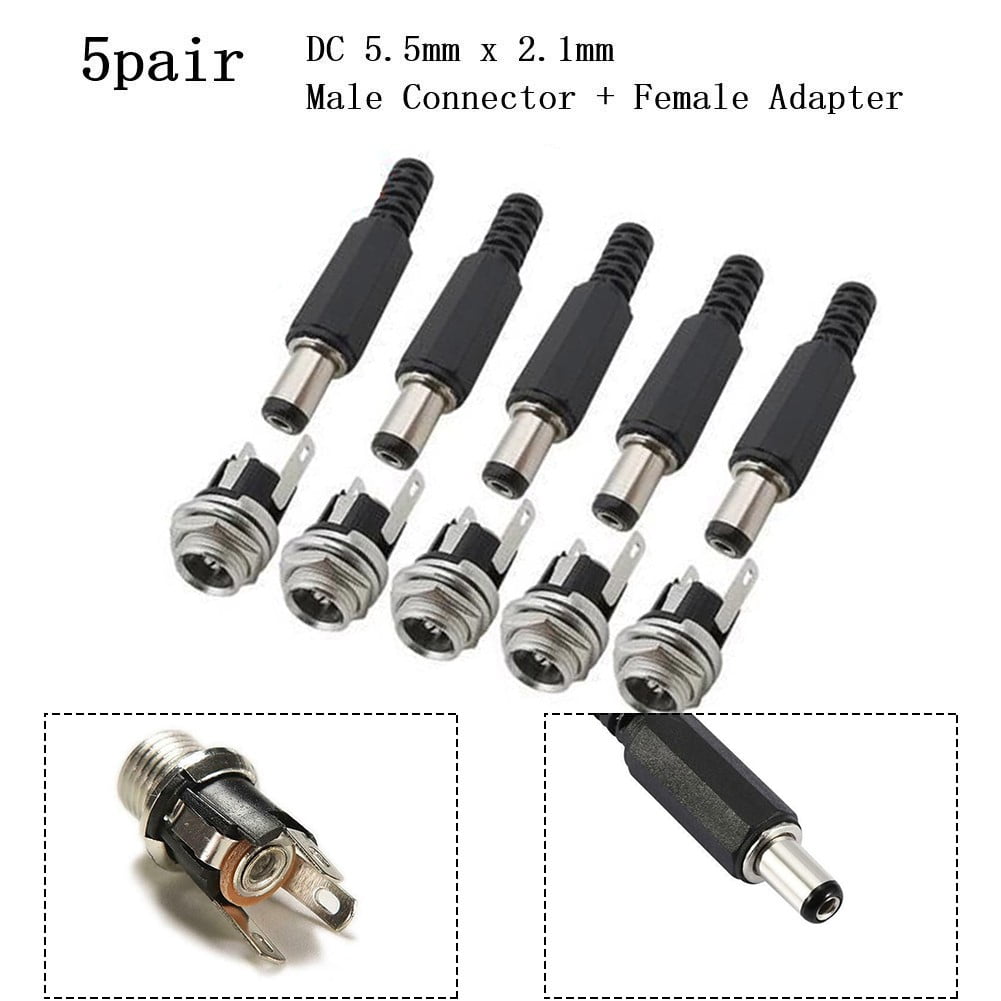 5 Pair Male Connector + Metal Female DC5.5 x 2.1mmdc Connector Terminal ...