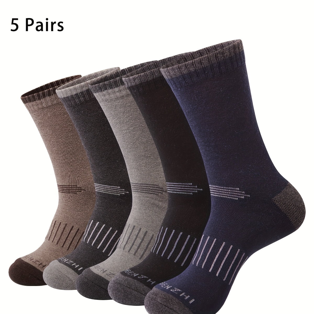 5-Pair Pack Unisex Warm Mid-Calf Socks - Durable blended fabric, warm ...
