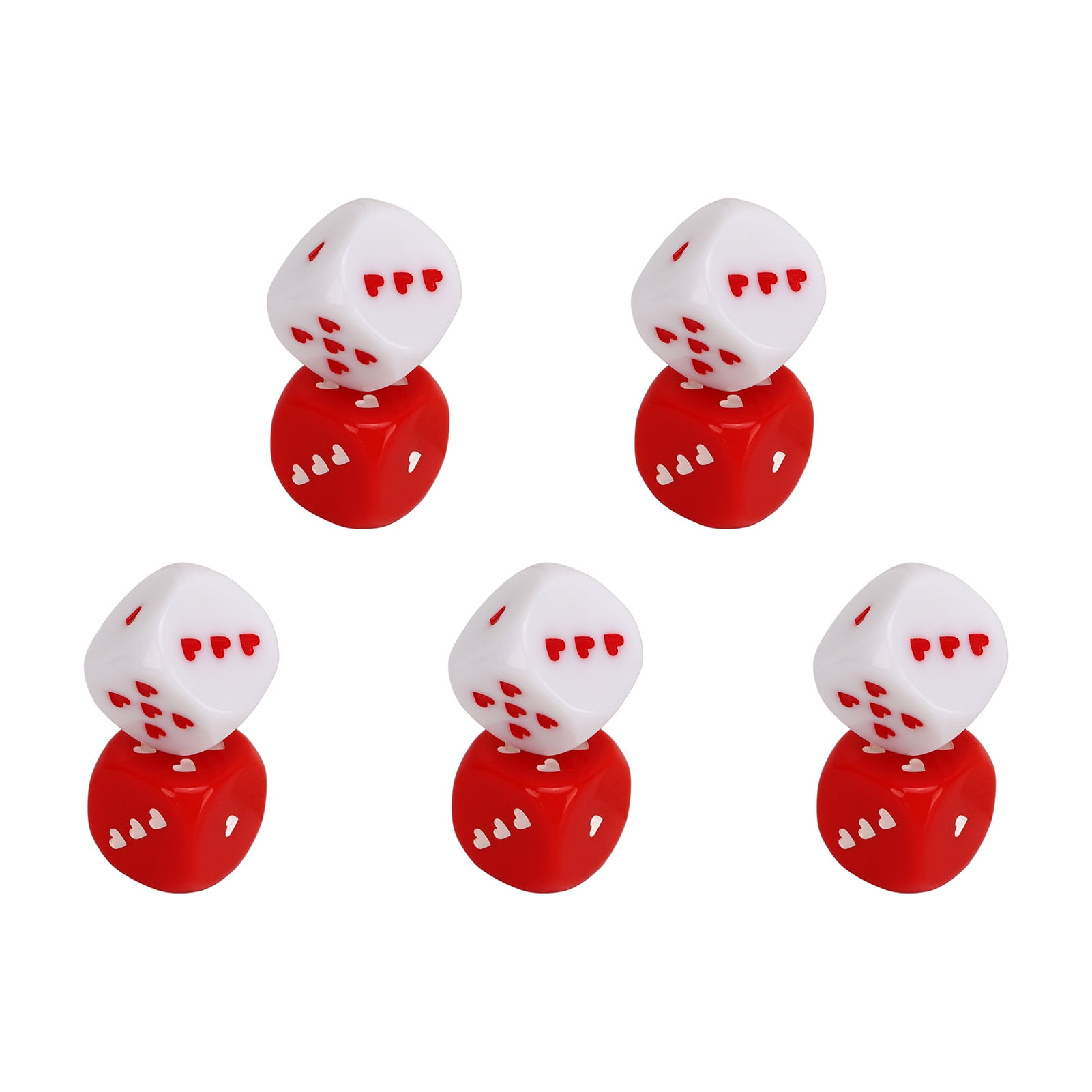 5 Pair Red White Heart Dice Plastic Safe Multiple Playing Method ...