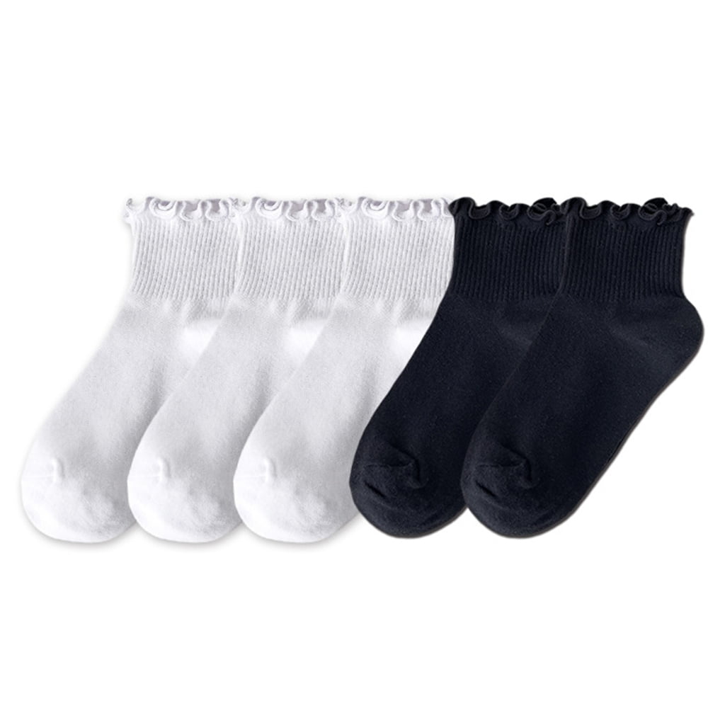 5 Pair Women Girls Crew Socks Japanese Style Cute Ruffle Trim Cotton ...