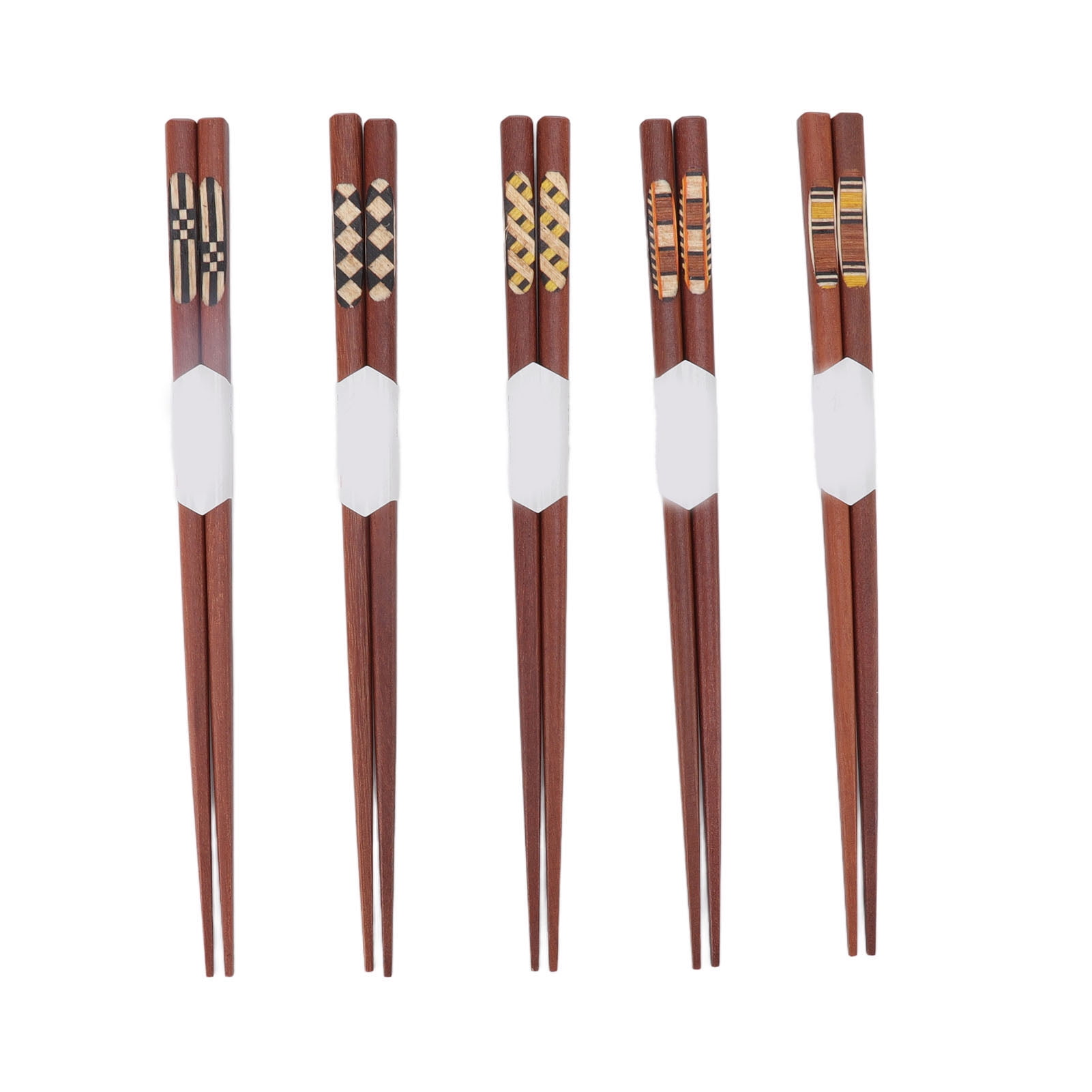 5 Pair Wooden Chopsticks Red Sandalwood Grooved Pattern Natural ...