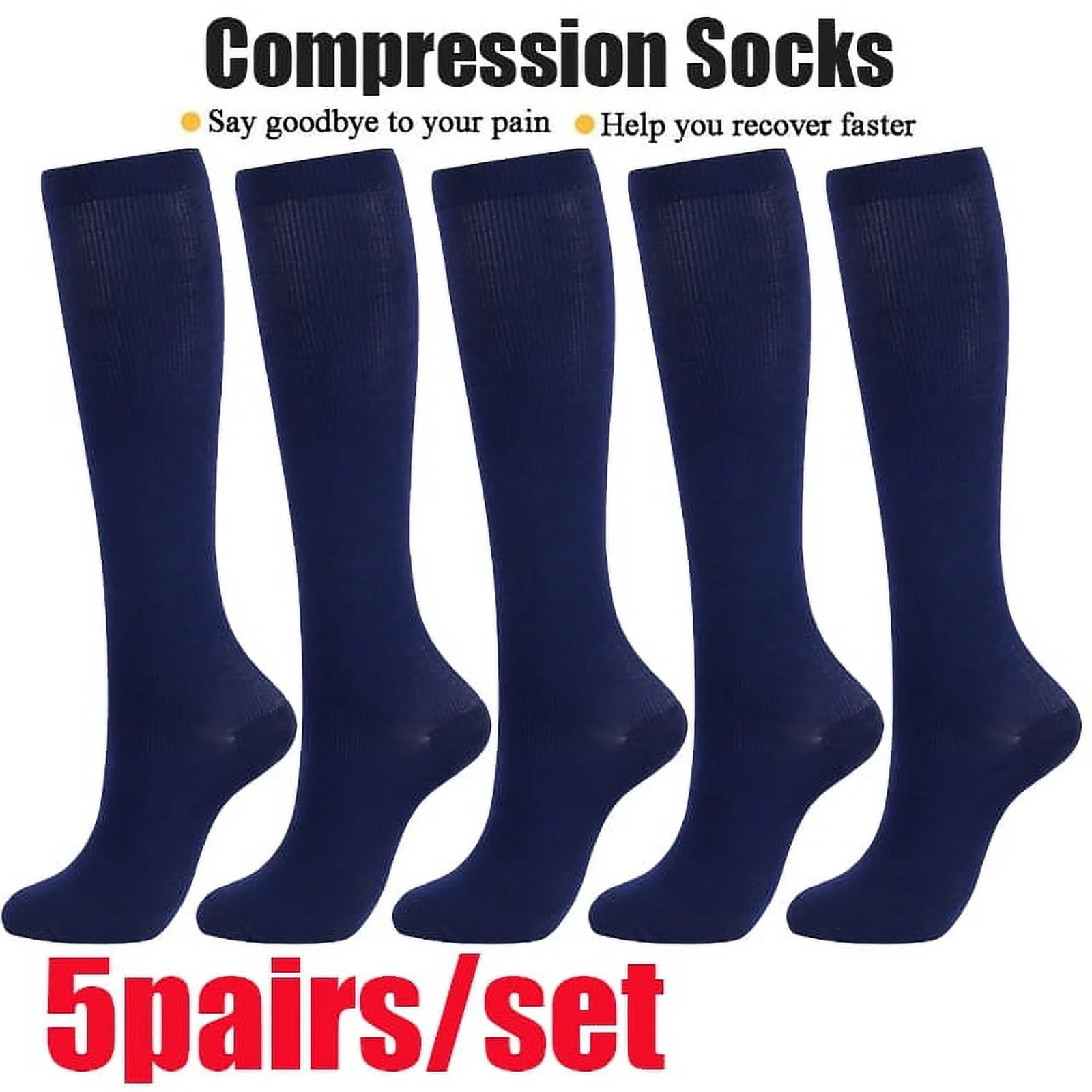 5 Pairs 20-30mmHg Thigh High Compression Stocking Closed Toe ...