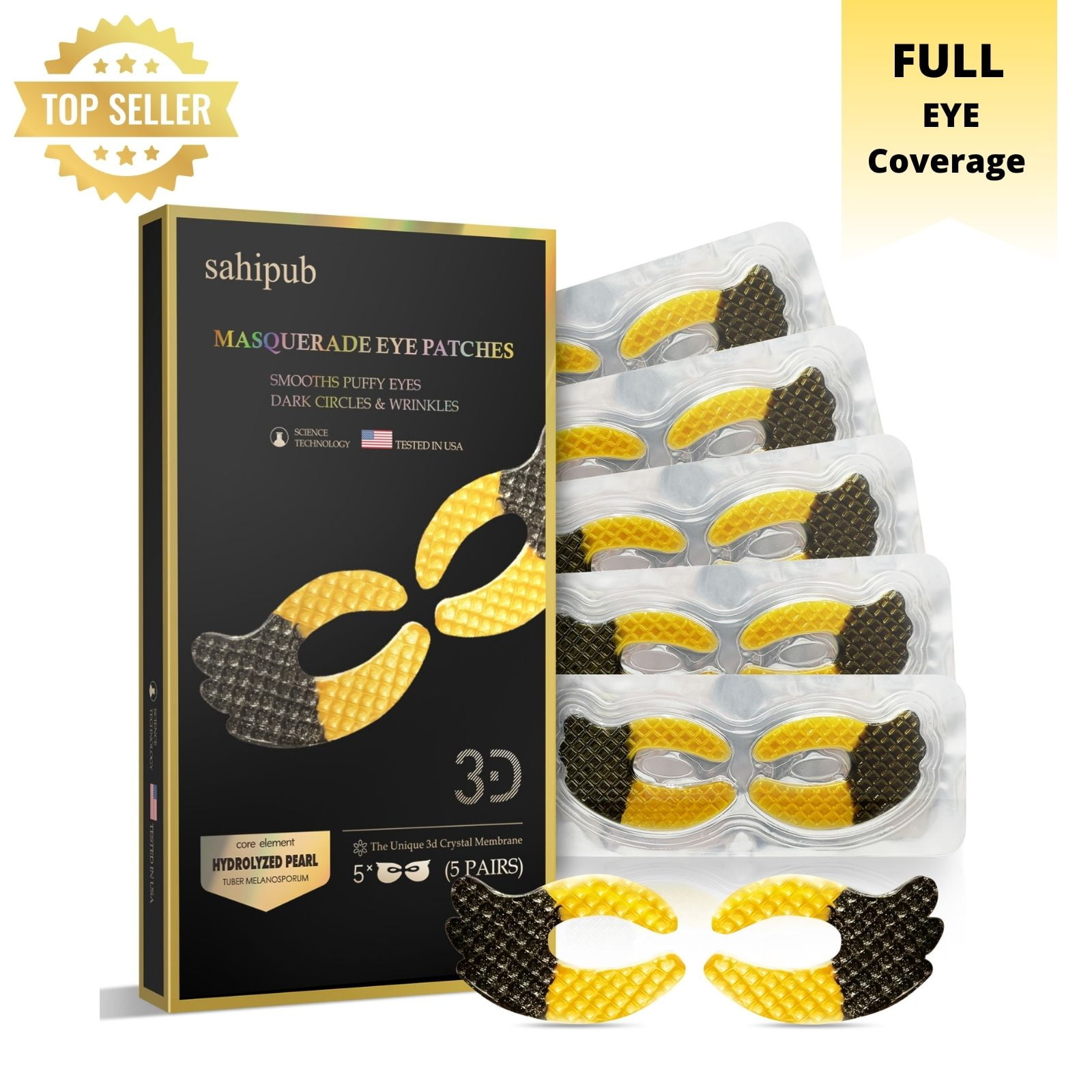 5 Pairs 24K Gold Eye Masks - Collagen Revitalizing Eye Patches for Puffy Eyes, Dark Circles ...