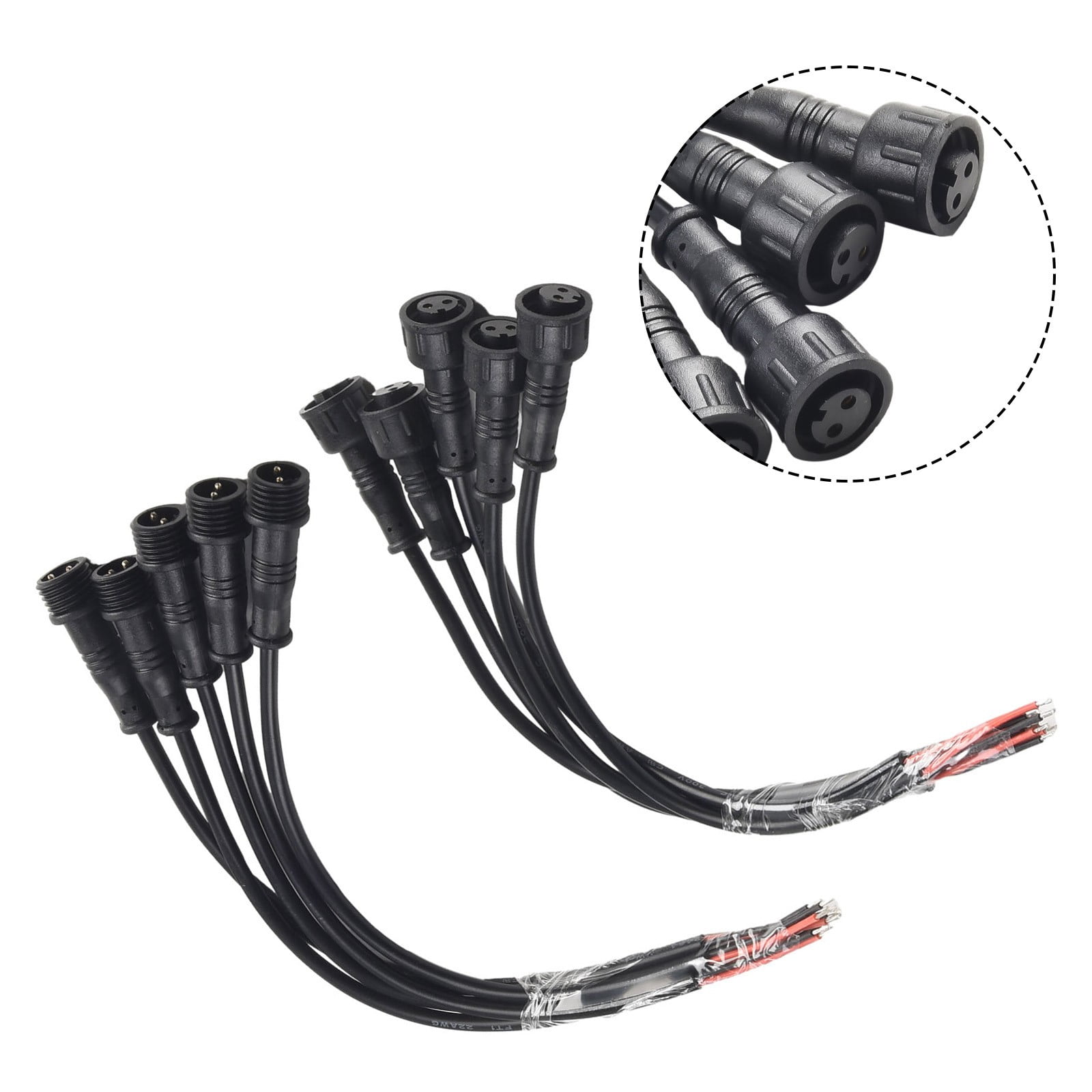 5 Pairs 2Pin Ip65 Waterproof Connector 0.3Mm Male & Female Black Cable ...