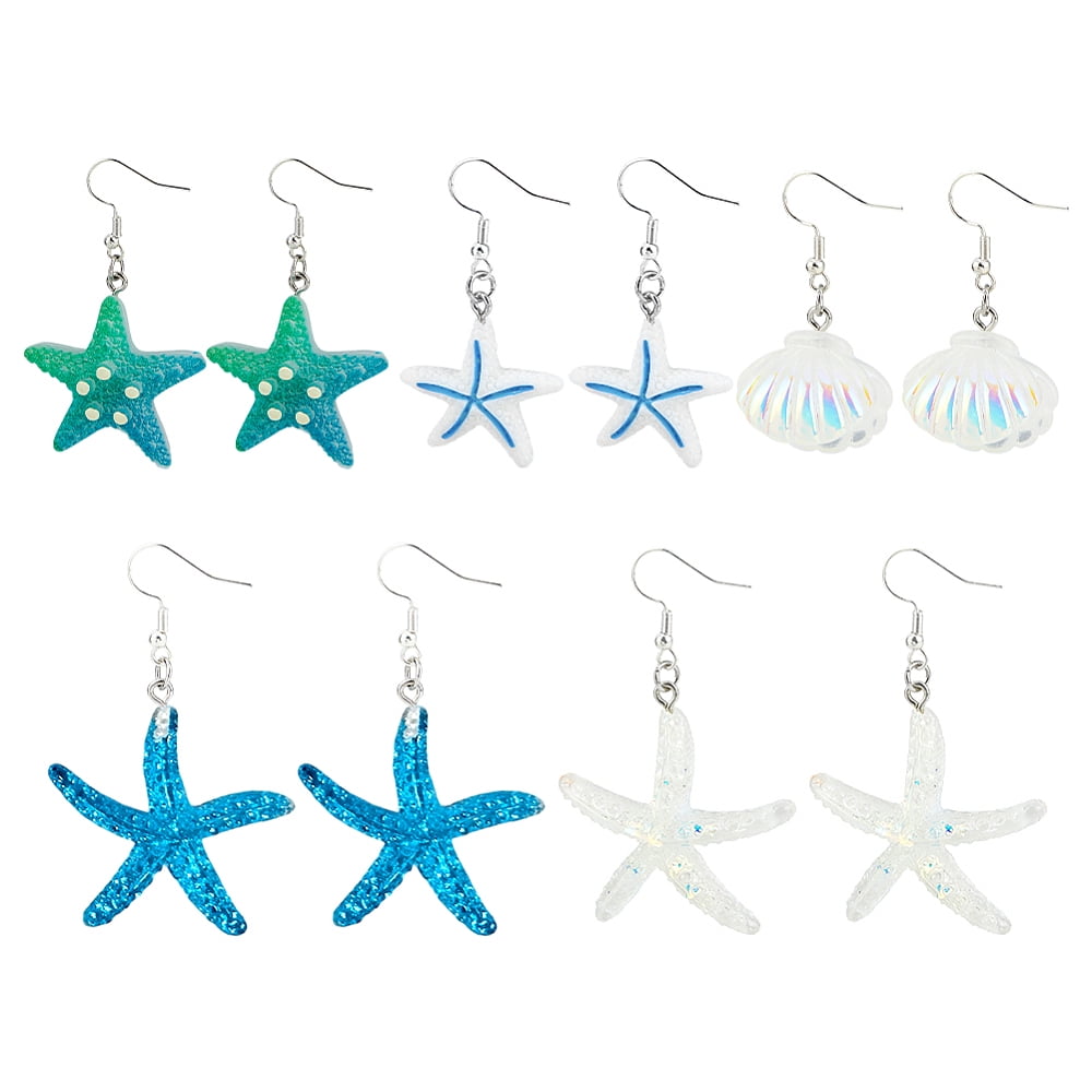 5 Pairs 304 Stainless Steel Dangle Earrings with Resin Pendants ...