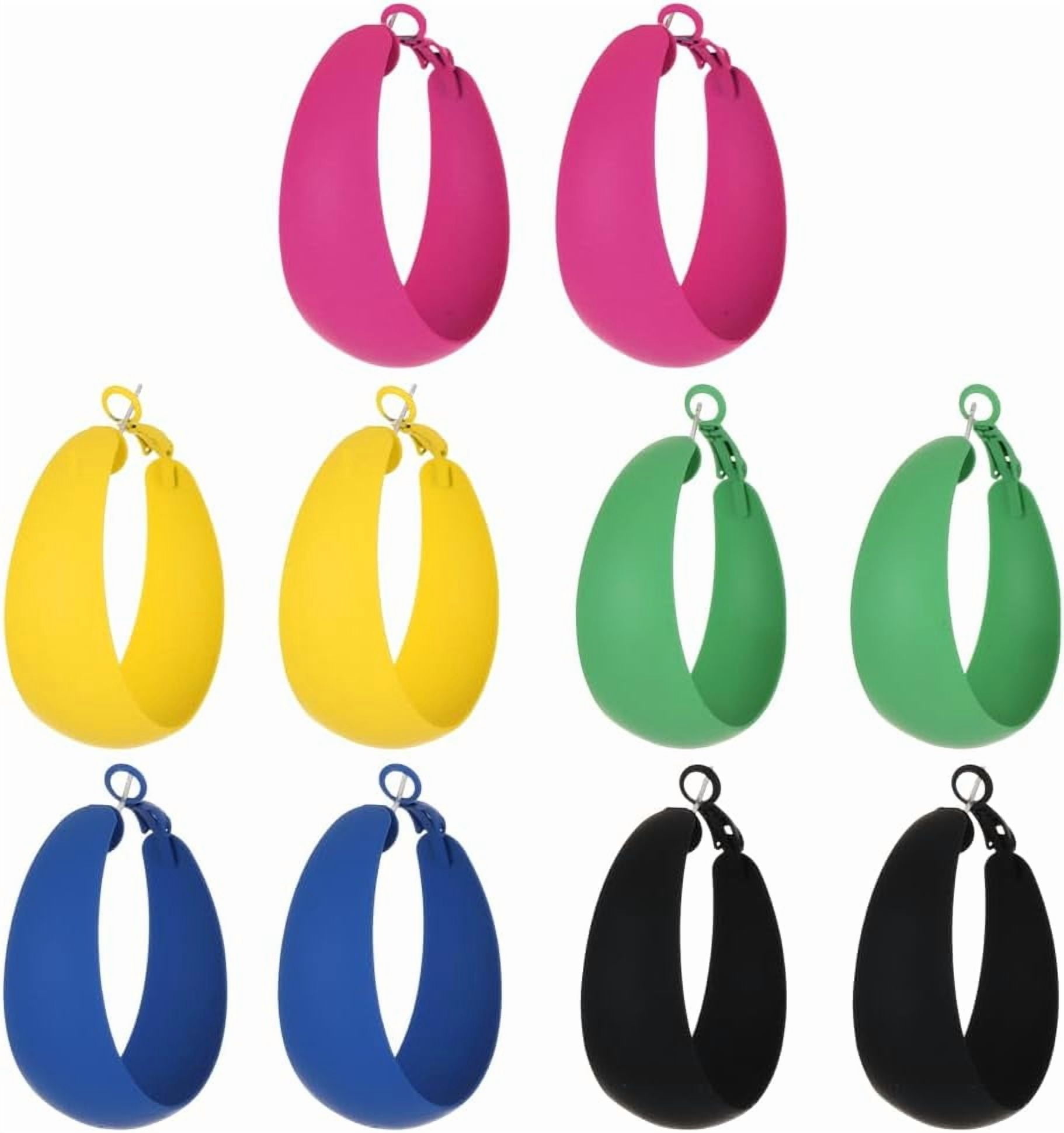 5 Pairs 80s Retro Neon Circle Hoop Earrings Colorful Dangle Matte Hoop ...