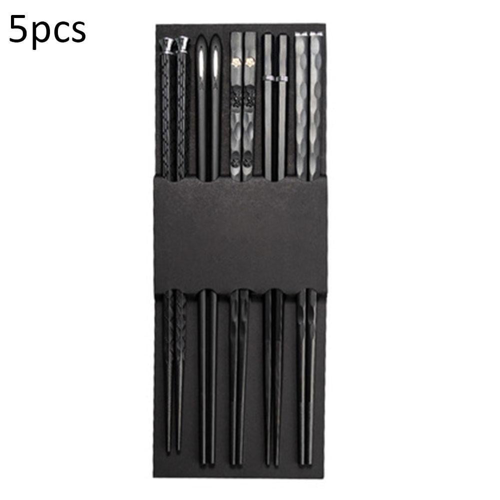 5 Pairs Alloy Steel Chopsticks Chinese Metal Sticks Circular Chopstick ...