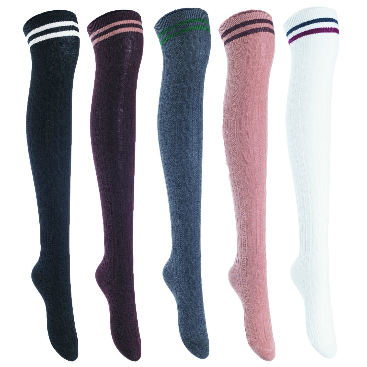5 Pairs Awesome Durable Women Thigh High Cotton Boot Socks. Perfect As ...