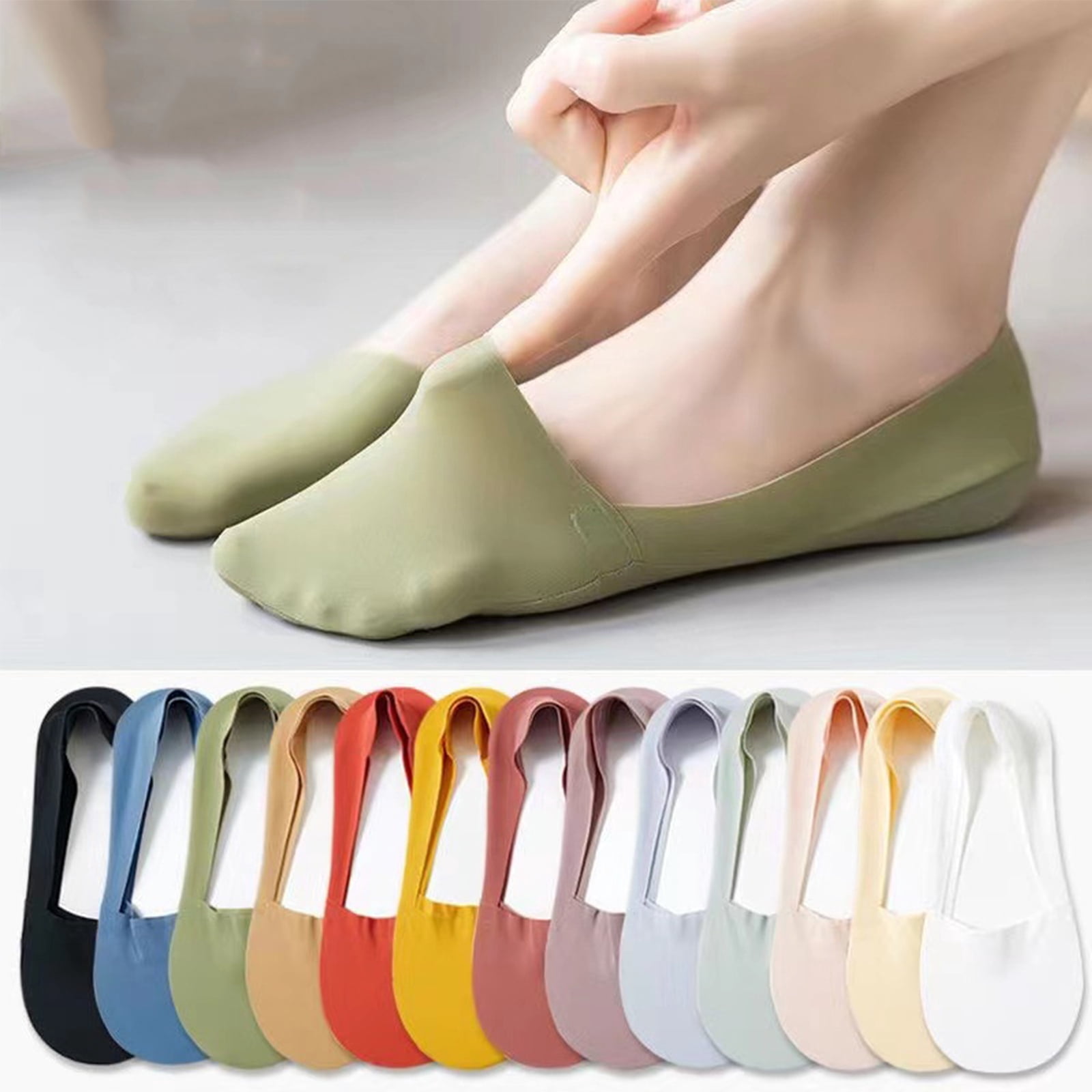 5 Pairs Blue No Show Socks for Women Non Slip Low Cut Thin Womens No ...