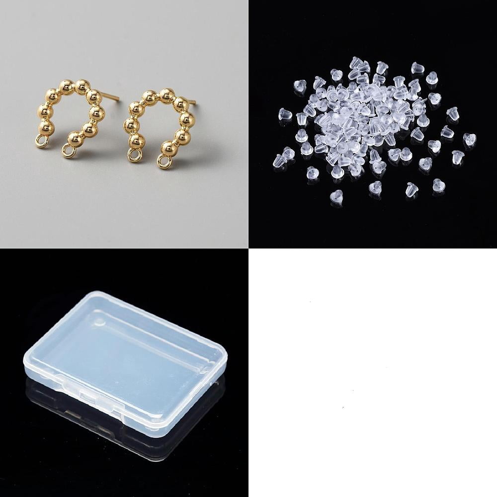 5 Pairs Brass Stud Earring Findings with Horizontal Loops Horseshoe ...