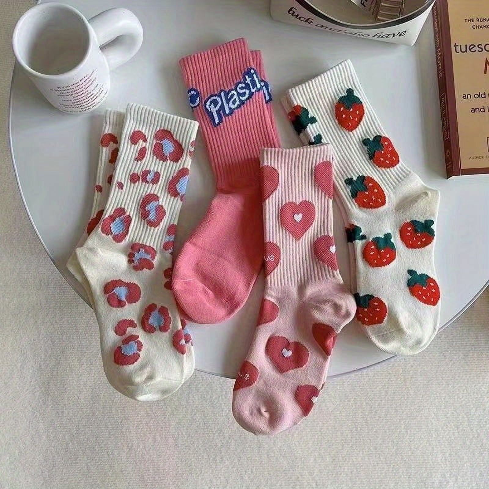 5 Pairs Cartoon Print Socks, Comfy & Cute Mid Tube Socks, Women's ...