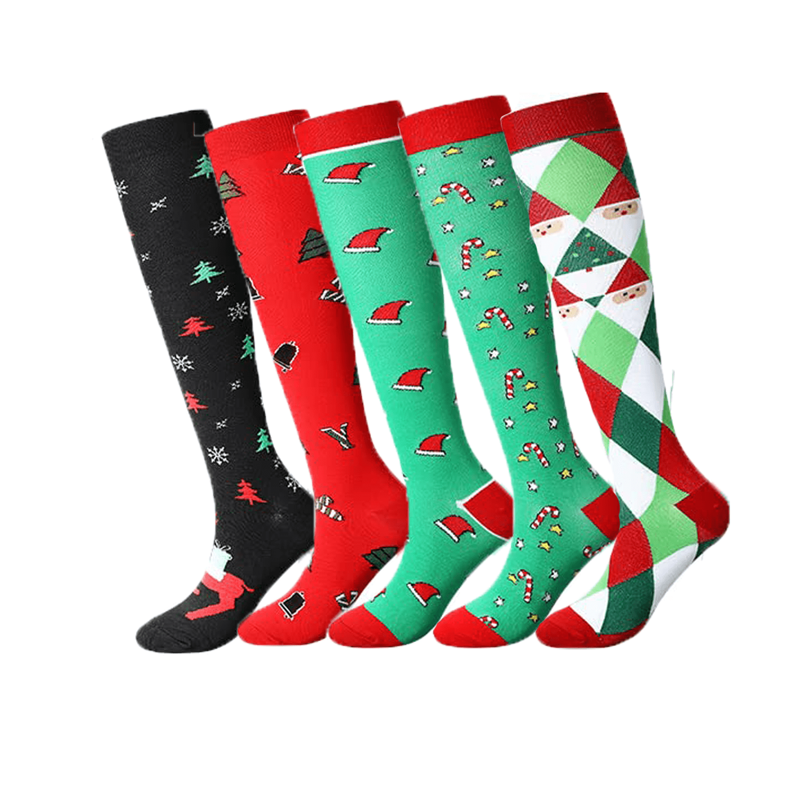 5 Pairs Christmas Copper Compression Socks for Women & Men Circulation ...