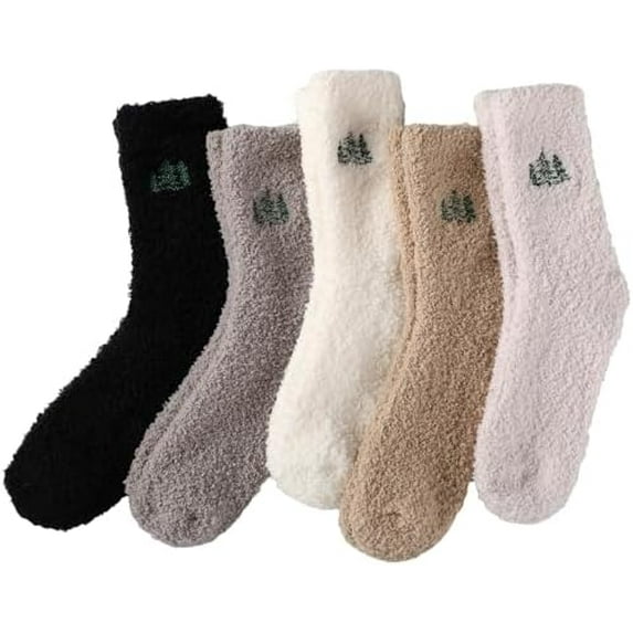5 Pairs Christmas Fuzzy Socks for Women Cute Winter Soft Fluffy Cozy ...