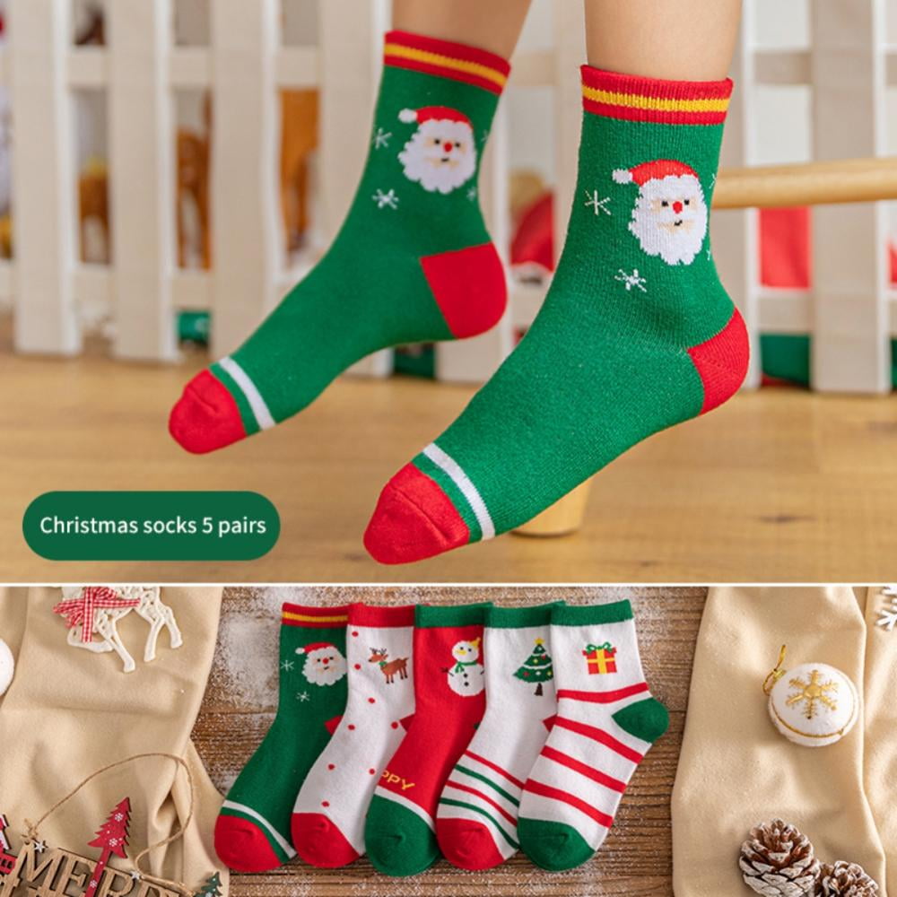 5 Pairs Christmas Socks Kids Boys Girls Socks Santa Claus Reindeer ...